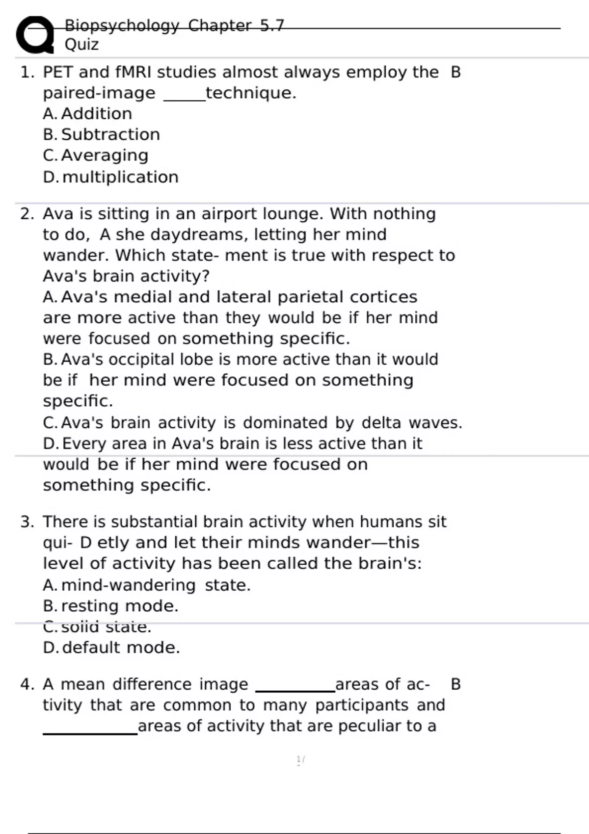 Biopsychology Chapter 5.7 Quiz Question and answers correctly solved - AVA - Stuvia US
