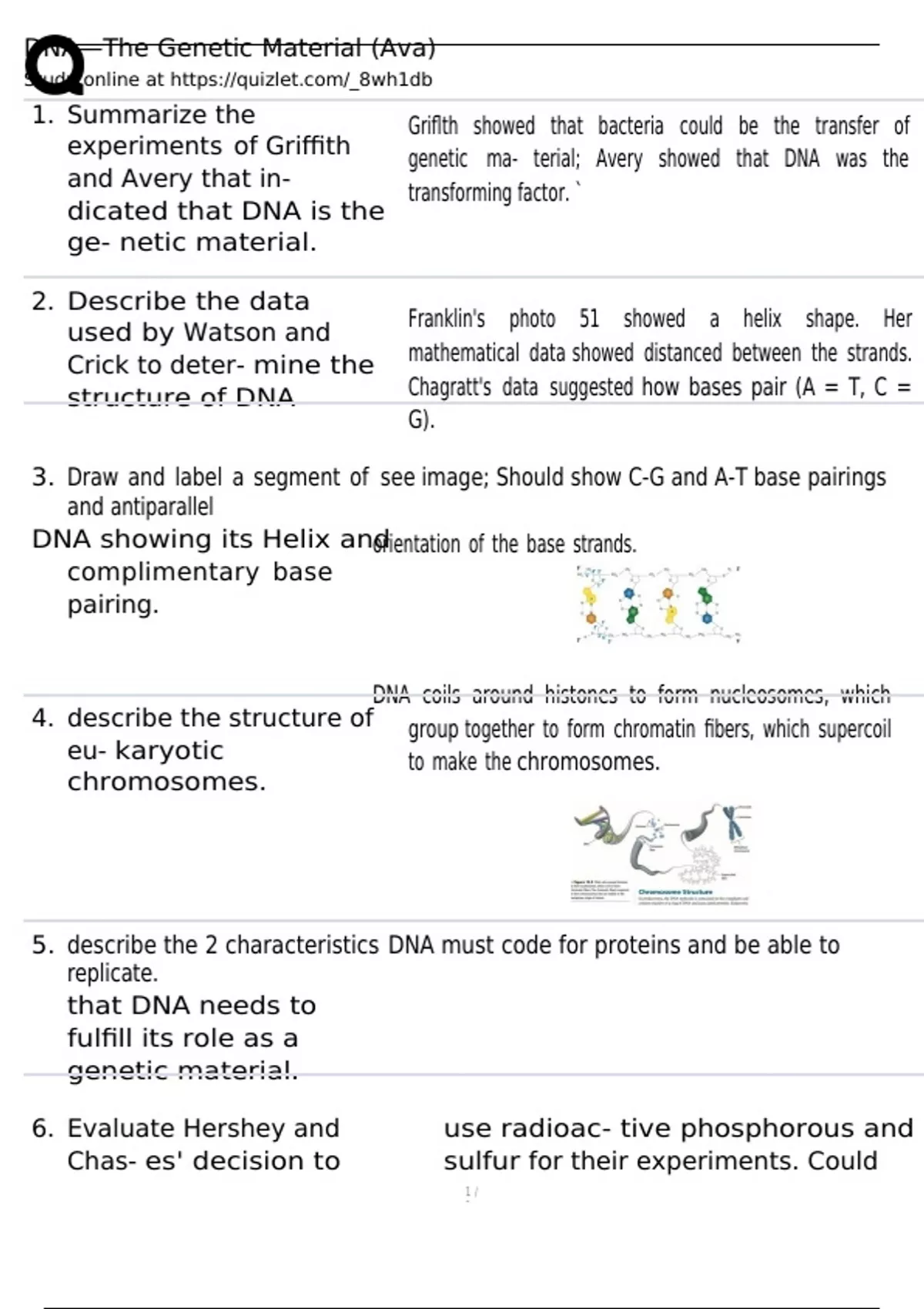 DNA—The Genetic Material (Ava) Questions with complete solution - AVA - Stuvia US
