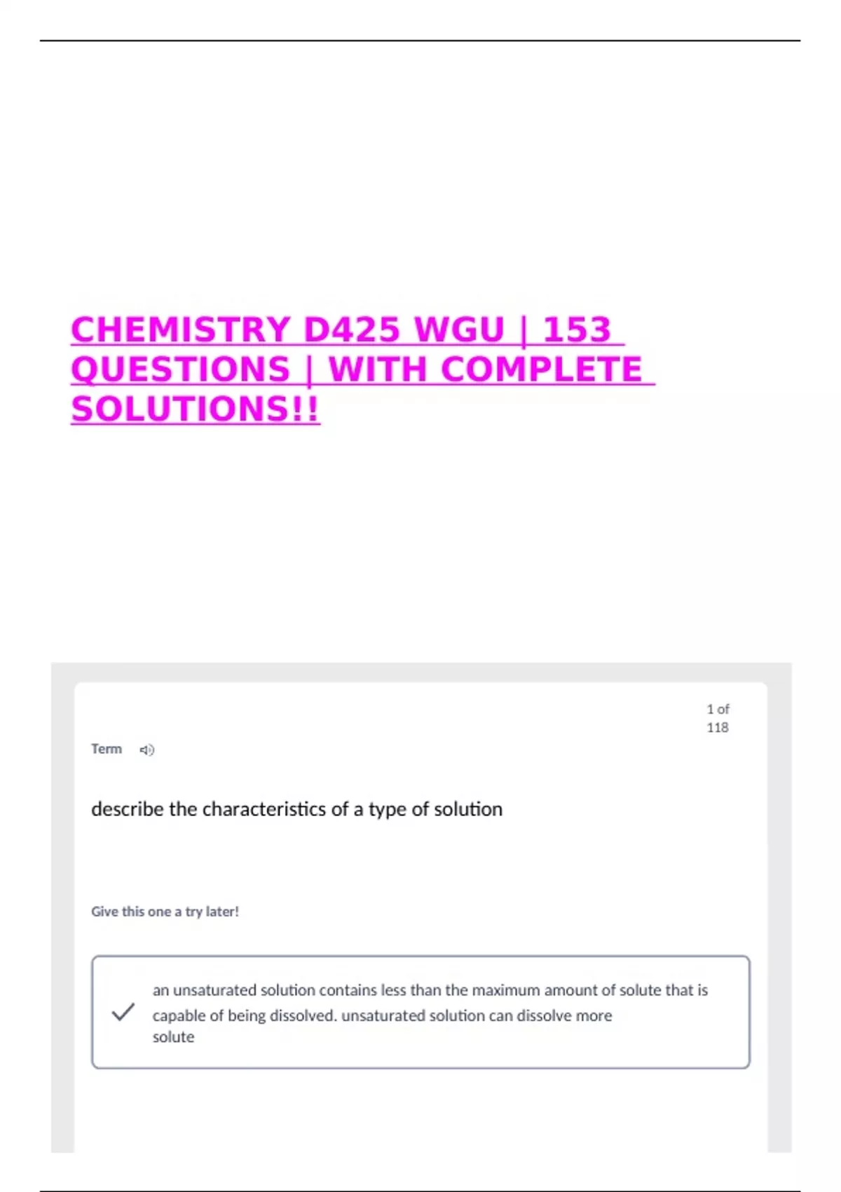 CHEMISTRY D425 WGU | 153 QUESTIONS | WITH COMPLETE SOLUTIONS!! - WGU ...