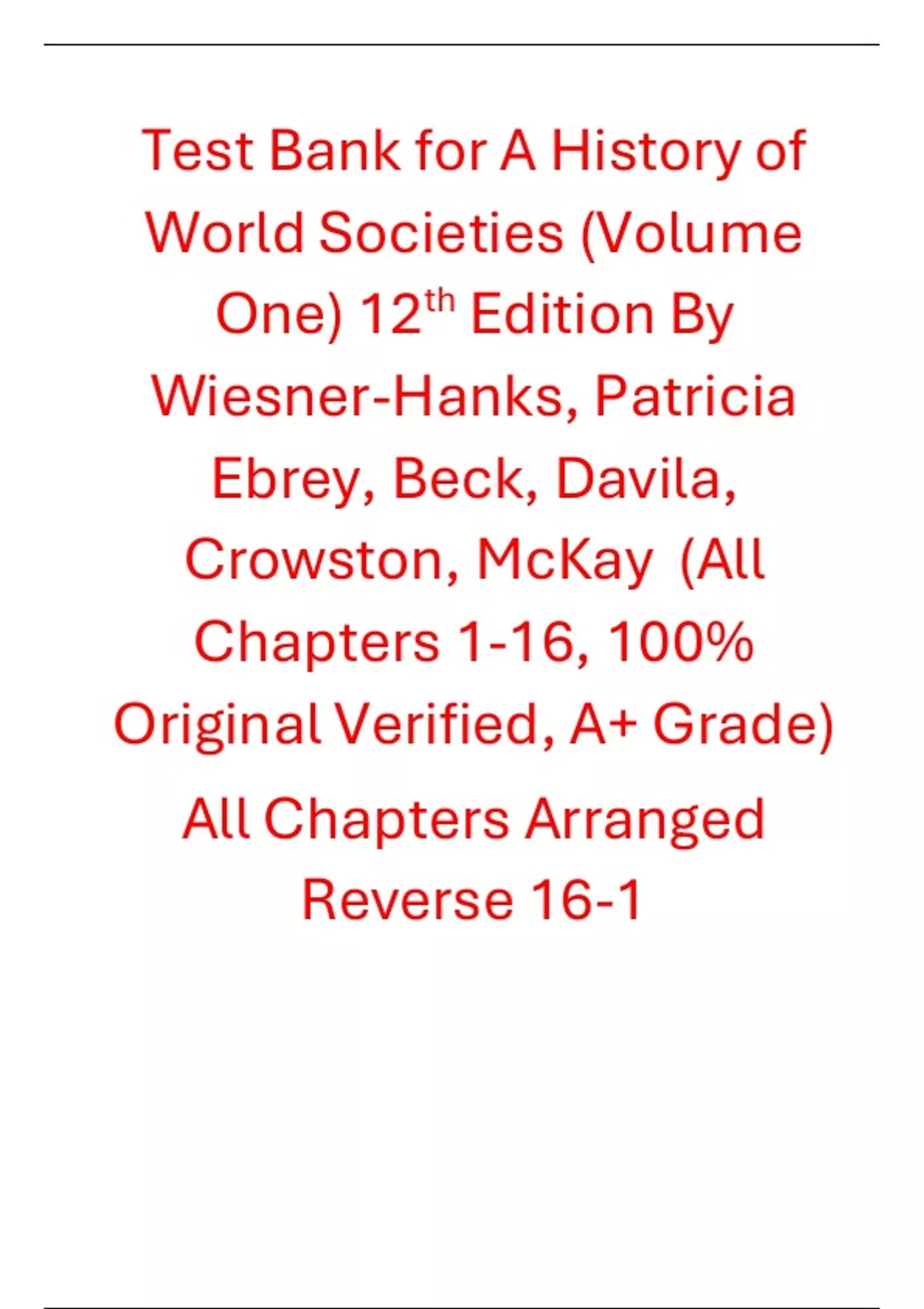 Test Bank for A History of World Societies (Volume 1) 12th Edition By ...