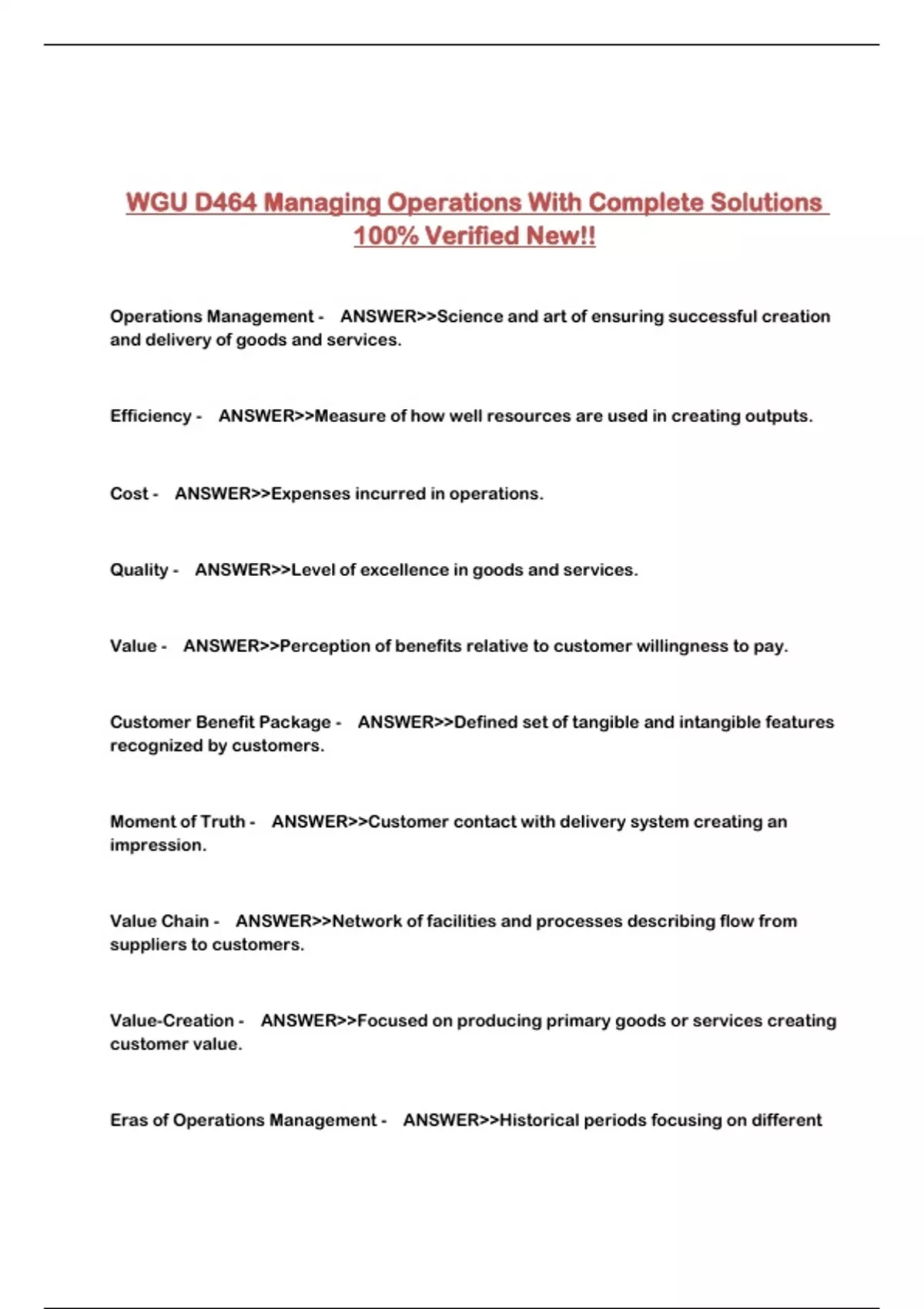 WGU D464 Managing Operations With Complete Solutions 100% Verified New ...