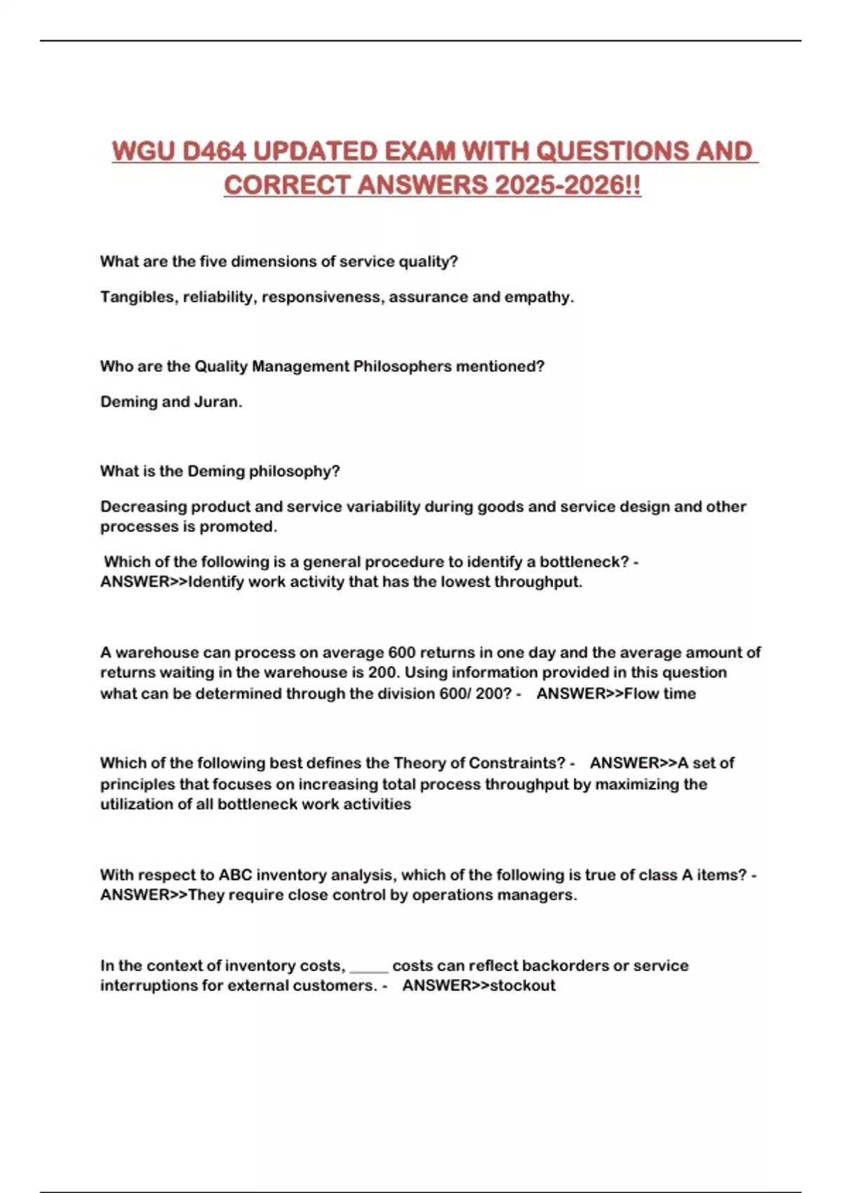 WGU D464 UPDATED EXAM WITH QUESTIONS AND CORRECT ANSWERS !! - WGU D464 ...