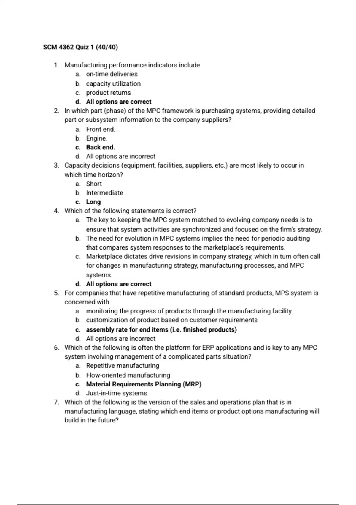 SCM 4362 Quiz 1 - SCM 4362 (SCM4362) - Stuvia US