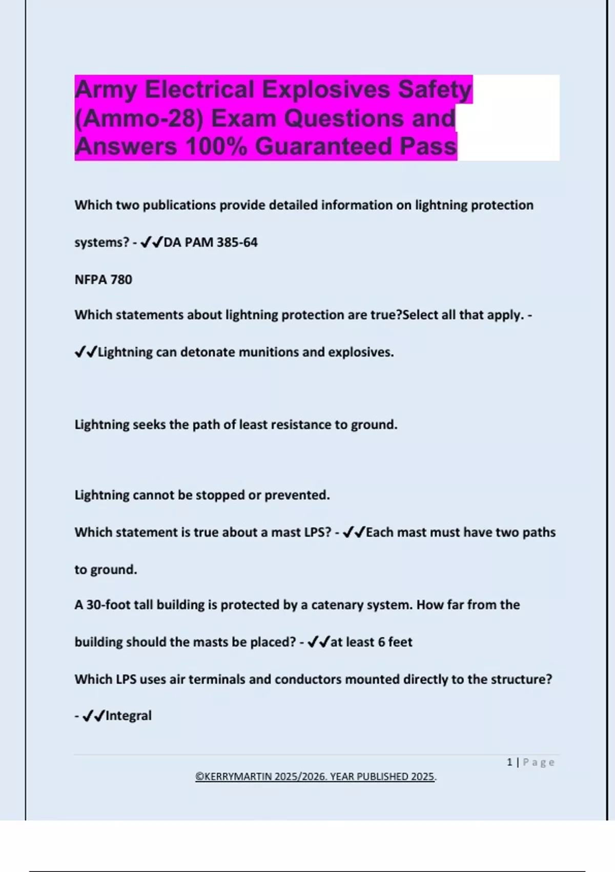 Army Electrical Explosives Safety (Ammo-28) Exam Questions and Answers ...