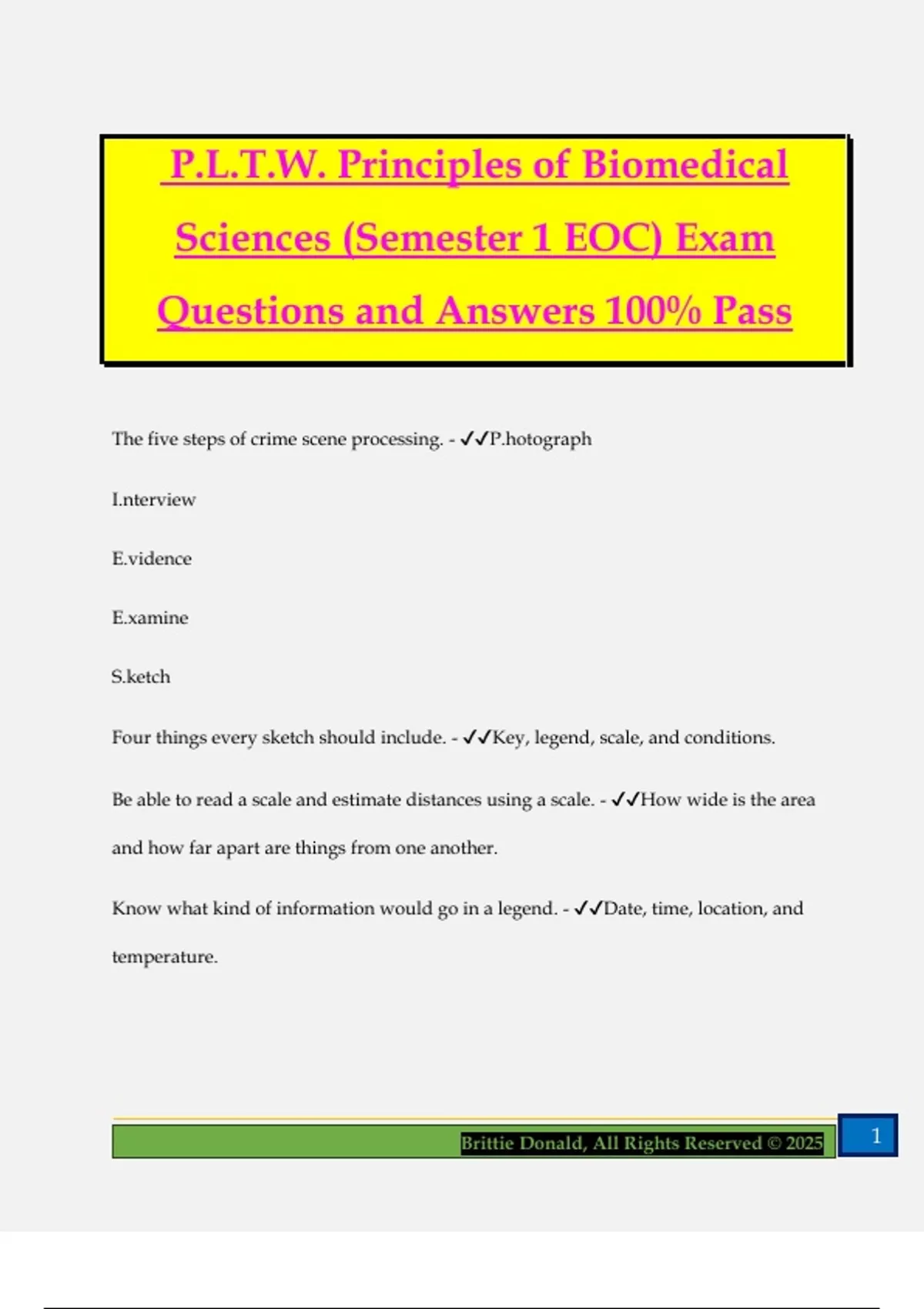 P.L.T.W. Principles of Biomedical Sciences (Semester 1 EOC) Exam ...