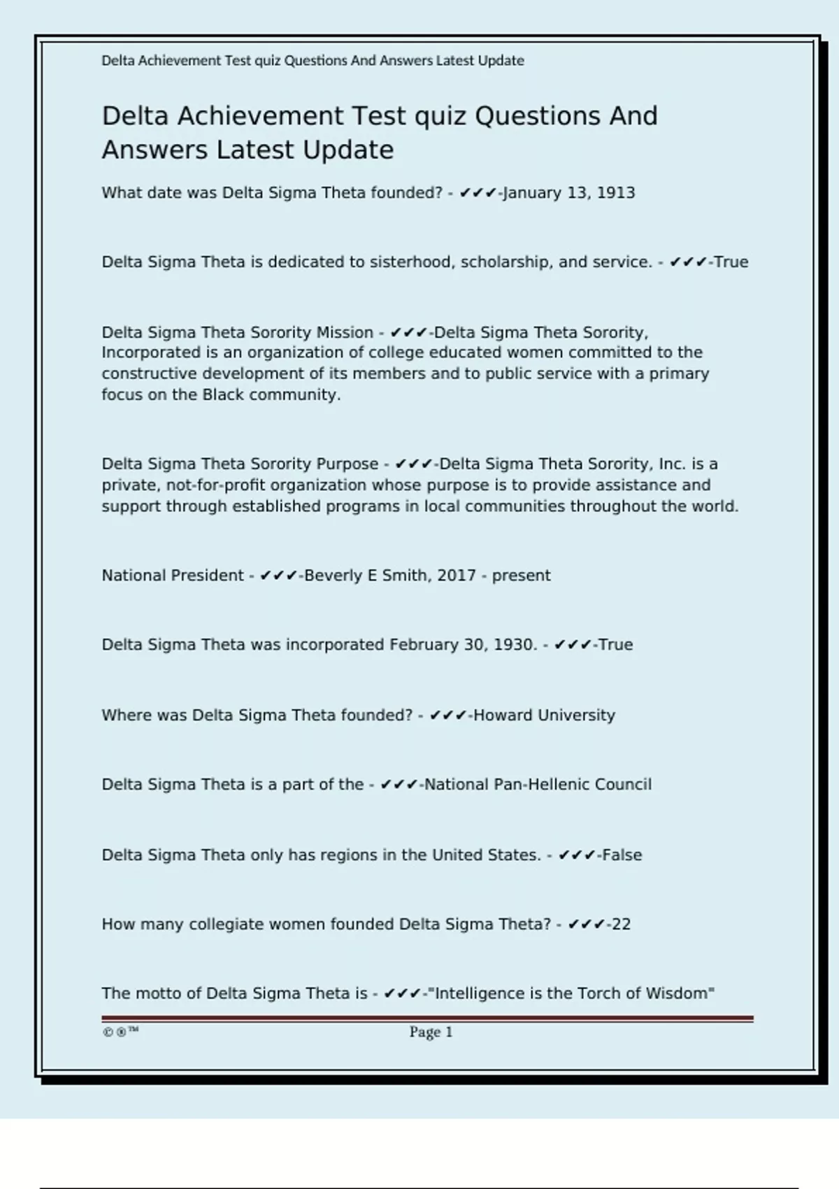 Delta Achievement Test quiz Questions And Answers Latest Update - Delta ...