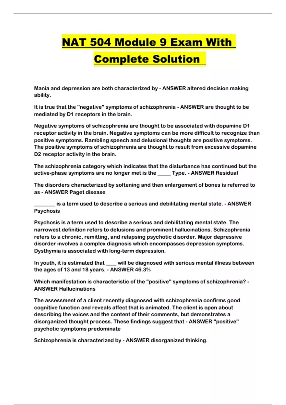 NAT 504 Module 9 Exam With Complete Solution - NAT 504 - Stuvia US