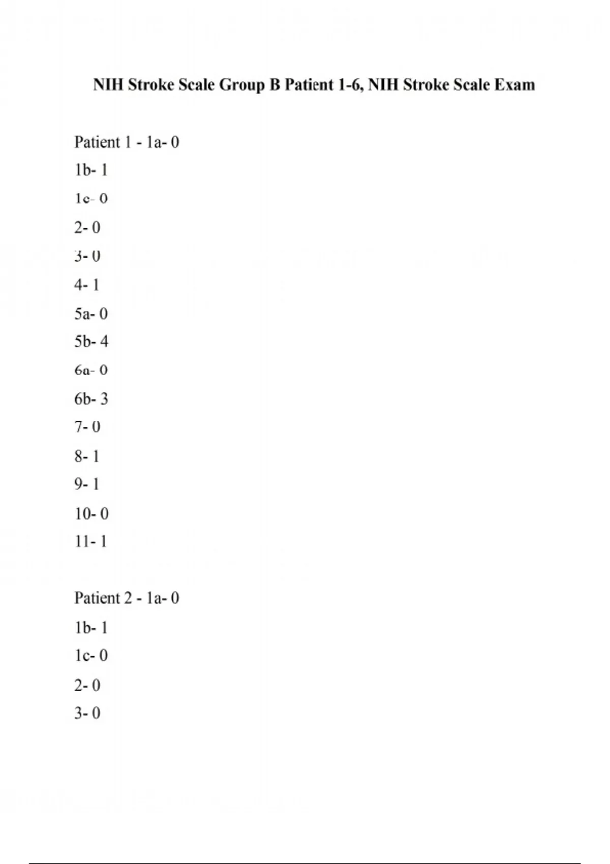 NIH Stroke Scale Group B Patient 1-6, NIH Stroke Scale Exam - NIH ...