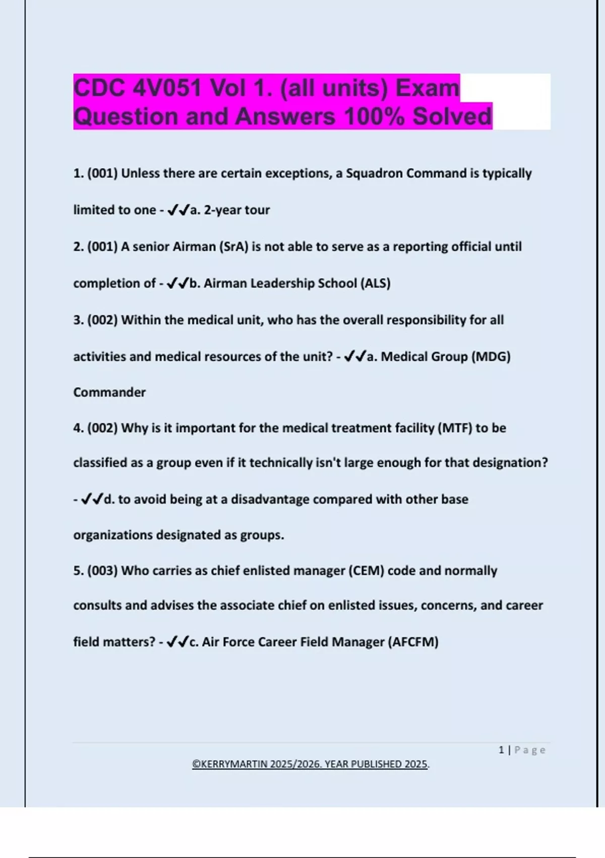 CDC 4V051 Vol 1. (all units) Exam Question and Answers 100% Solved - CDC - Stuvia US
