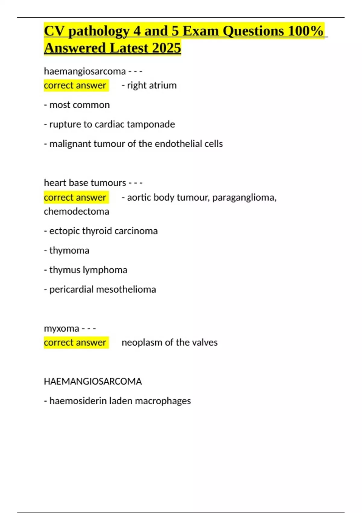 CV pathology 4 and 5 Exam Questions 100- Answered Latest 2025.docx - Cv ...