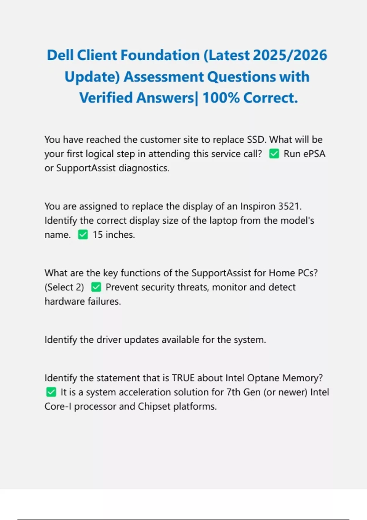 Dell Client Foundations Assessment Exams PACKAGE DEAL| BUNDLE contains ...
