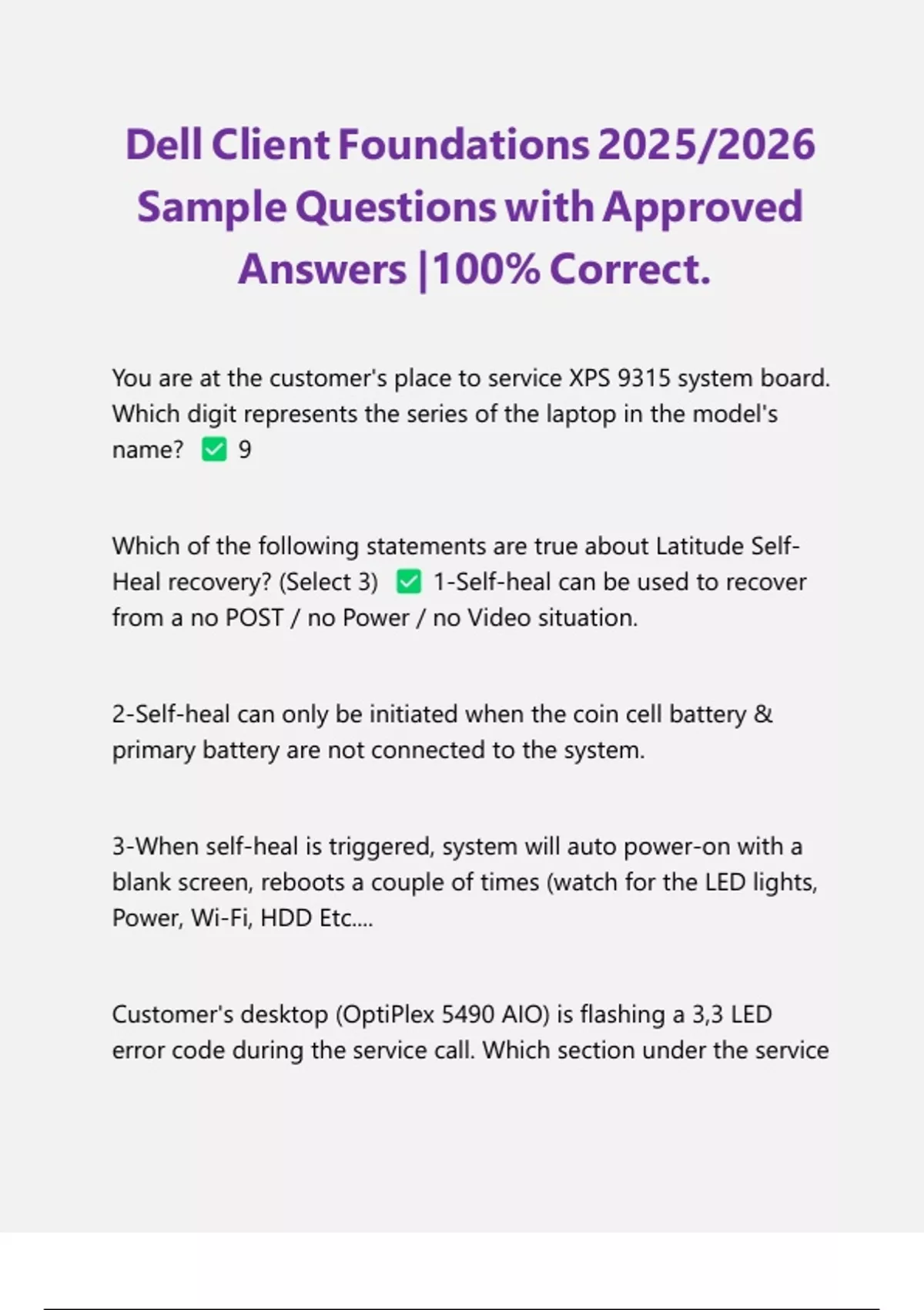 Dell Client Foundations 2025/2026 Sample Questions with Approved ...
