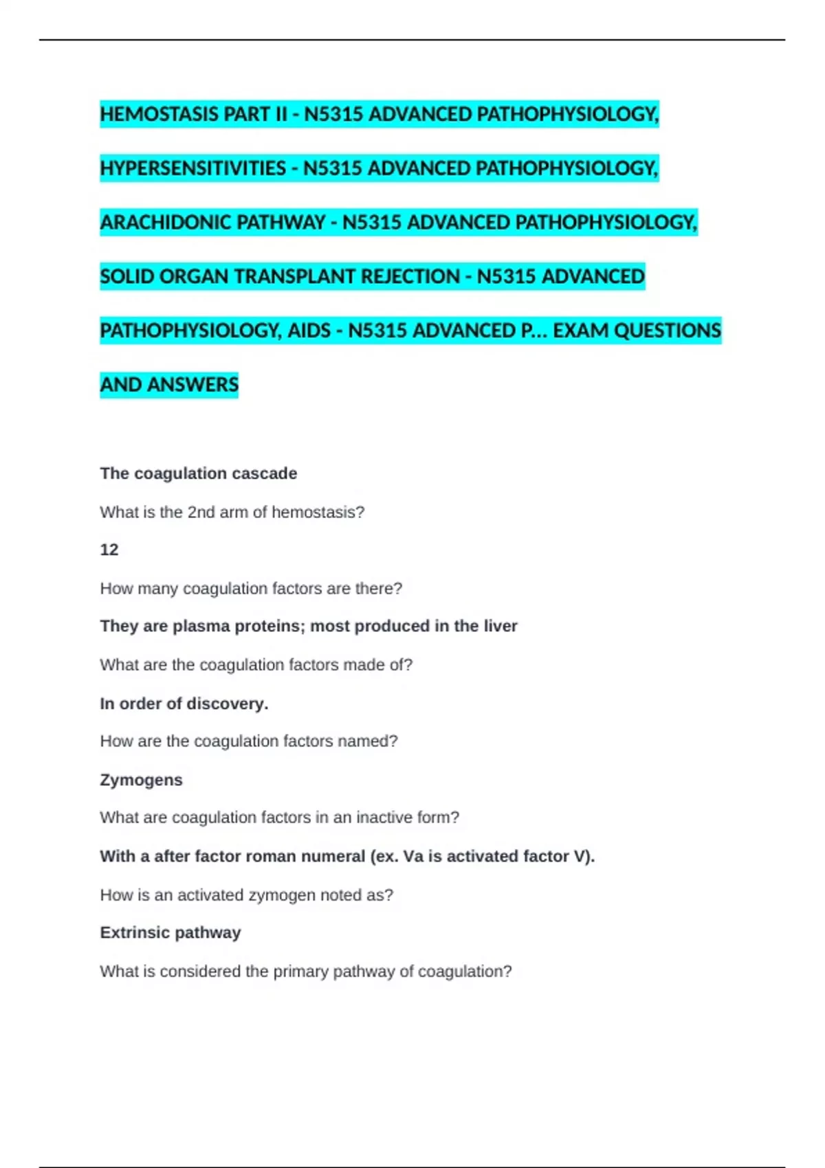 HEMOSTASIS PART II - N5315 ADVANCED PATHOPHYSIOLOGY, HYPERSENSITIVITIES ...