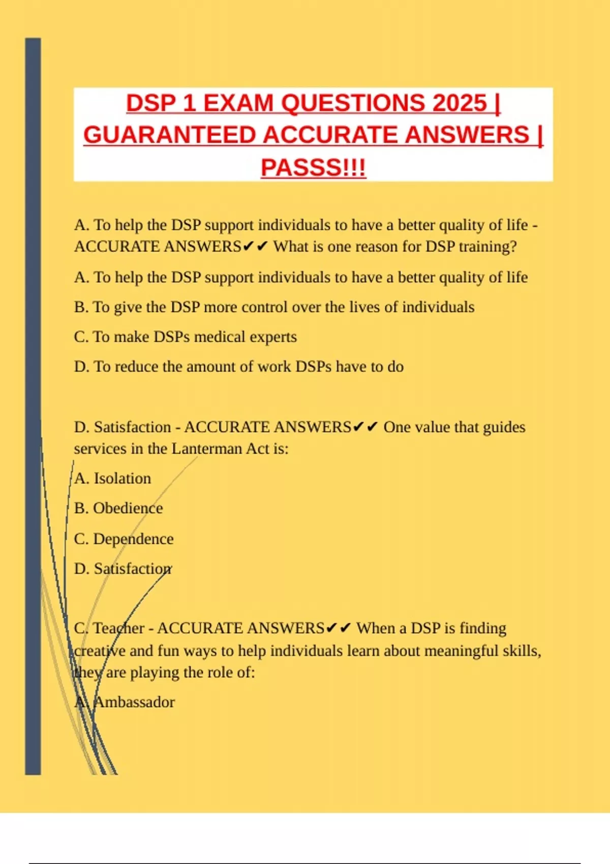 Dsp 1 Exam Questions 2025 Guaranteed Accurate Answers Passs Dsp 1 Stuvia Us