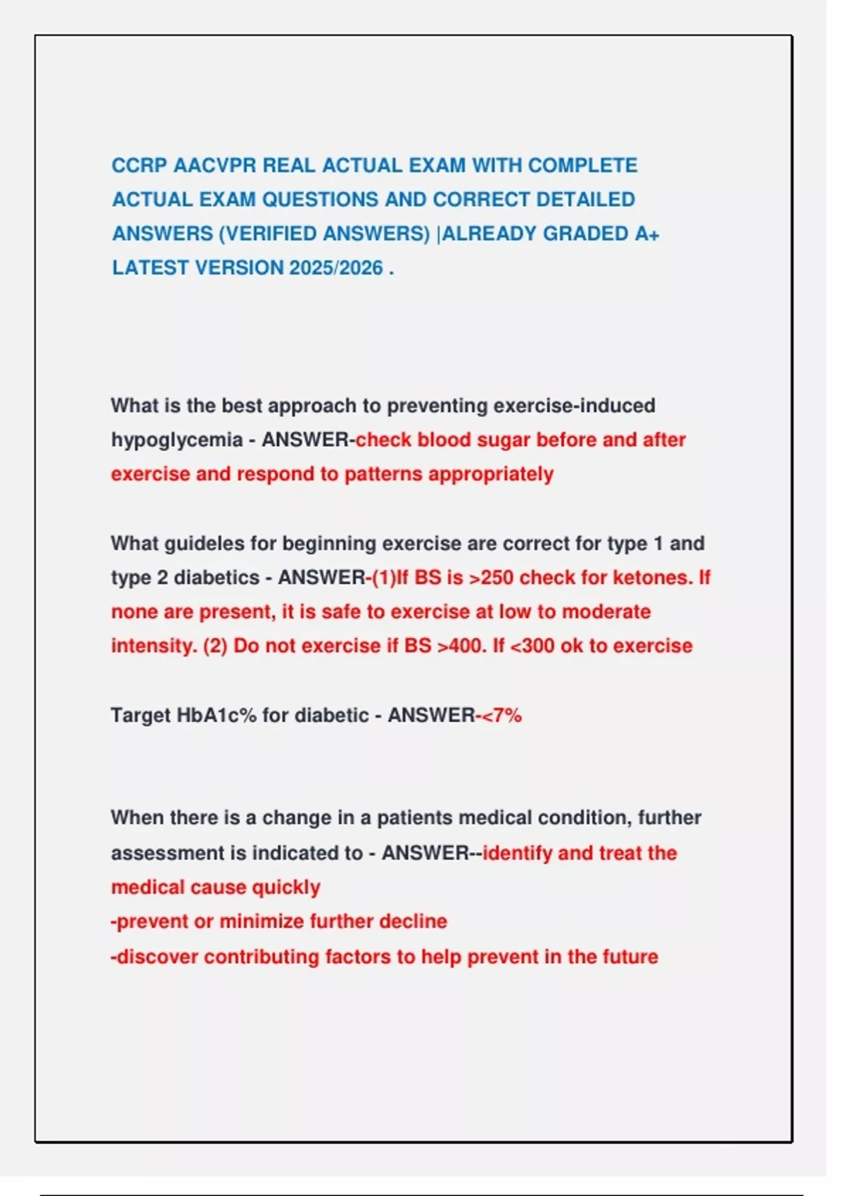 CCRP AACVPR REAL ACTUAL EXAM WITH COMPLETE ACTUAL EXAM QUESTIONS AND ...