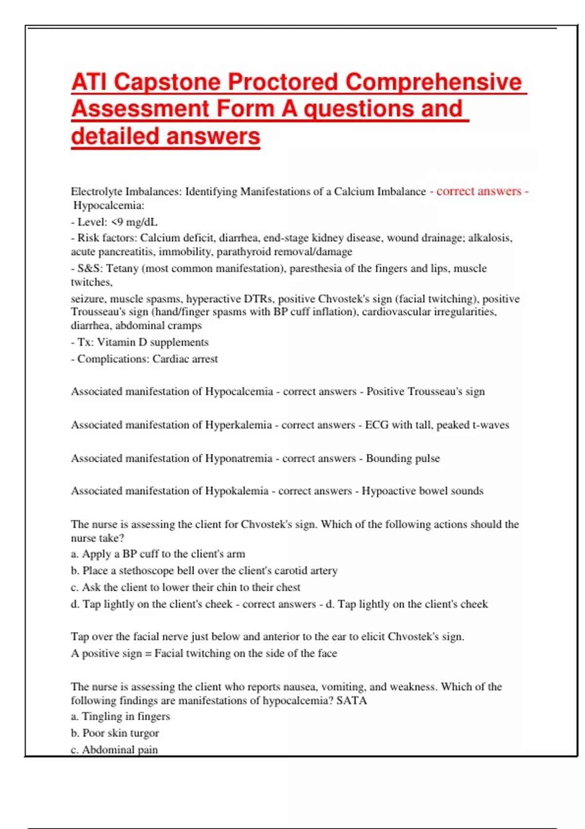 ATI Capstone Proctored Comprehensive Assessment Form A questions and ...