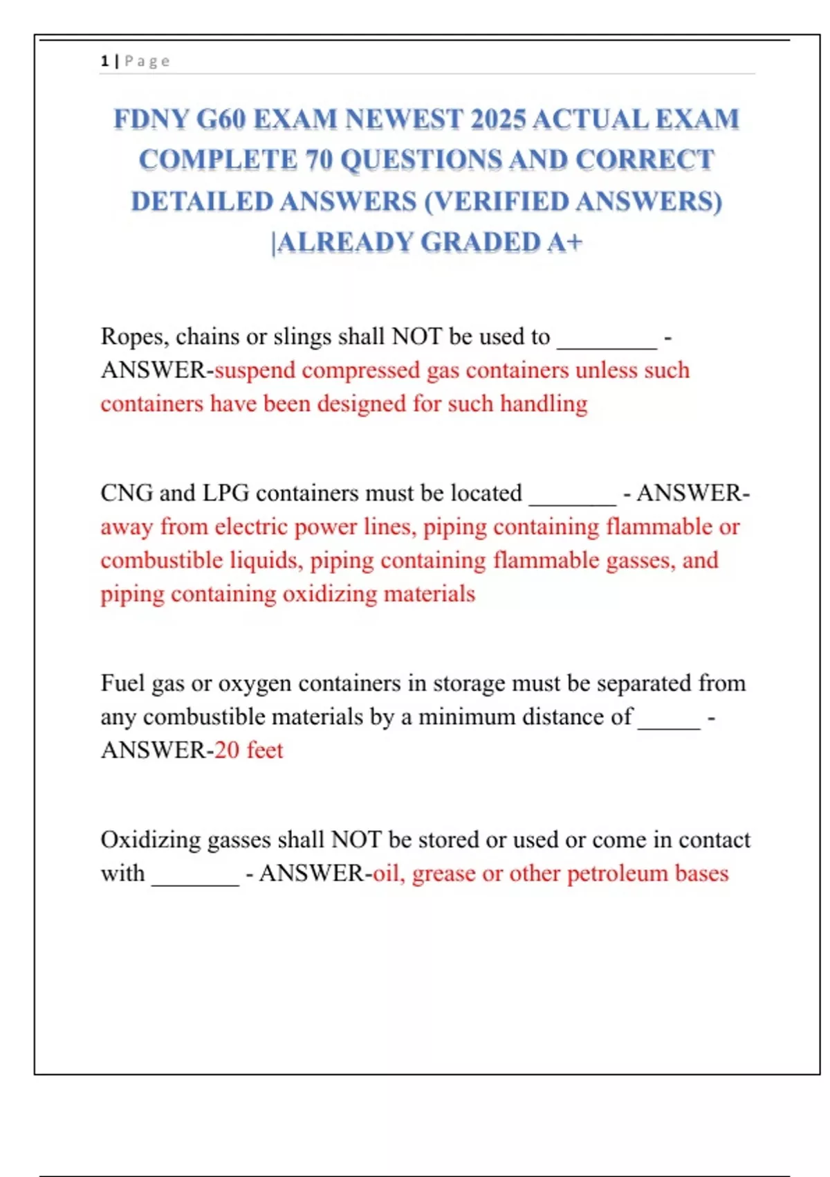 FDNY G60 EXAM NEWEST 2025 ACTUAL EXAM COMPLETE 70 QUESTIONS AND CORRECT ...