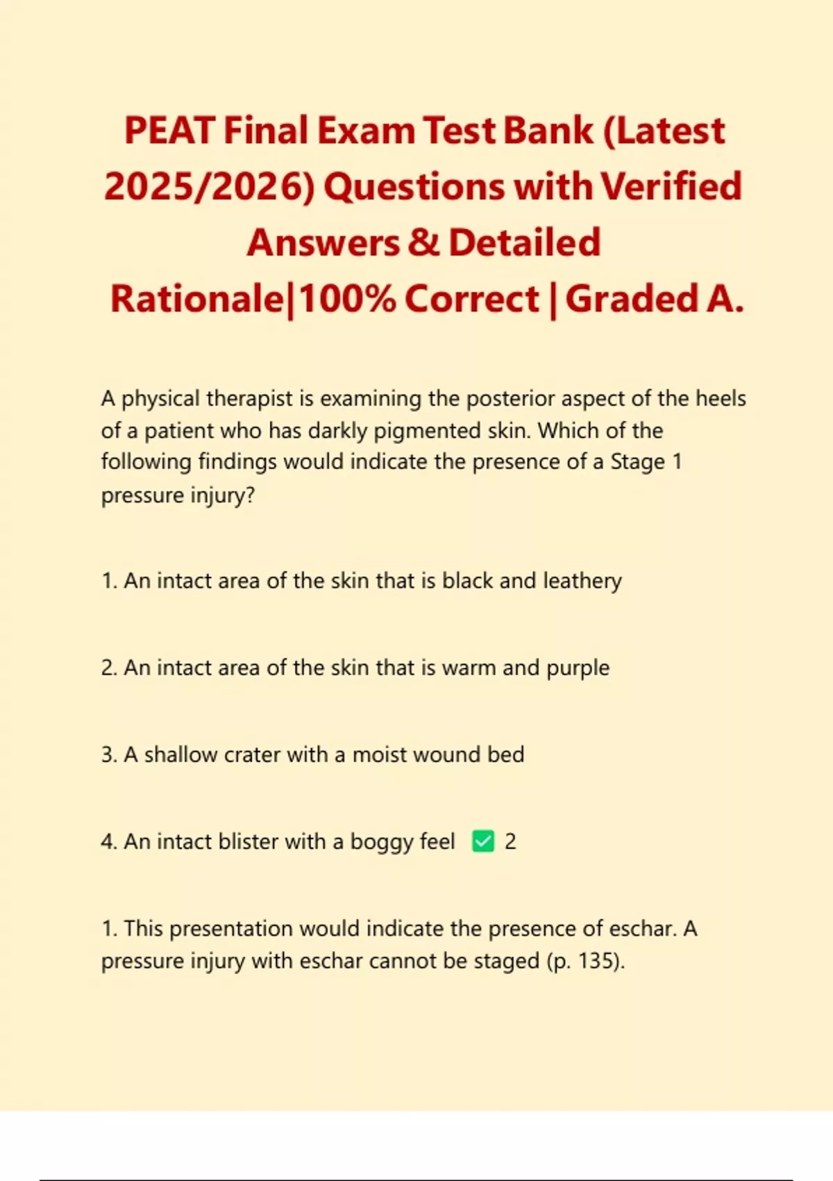 PEAT Final Exam Test Bank (Latest 2025/2026) Questions with Verified ...