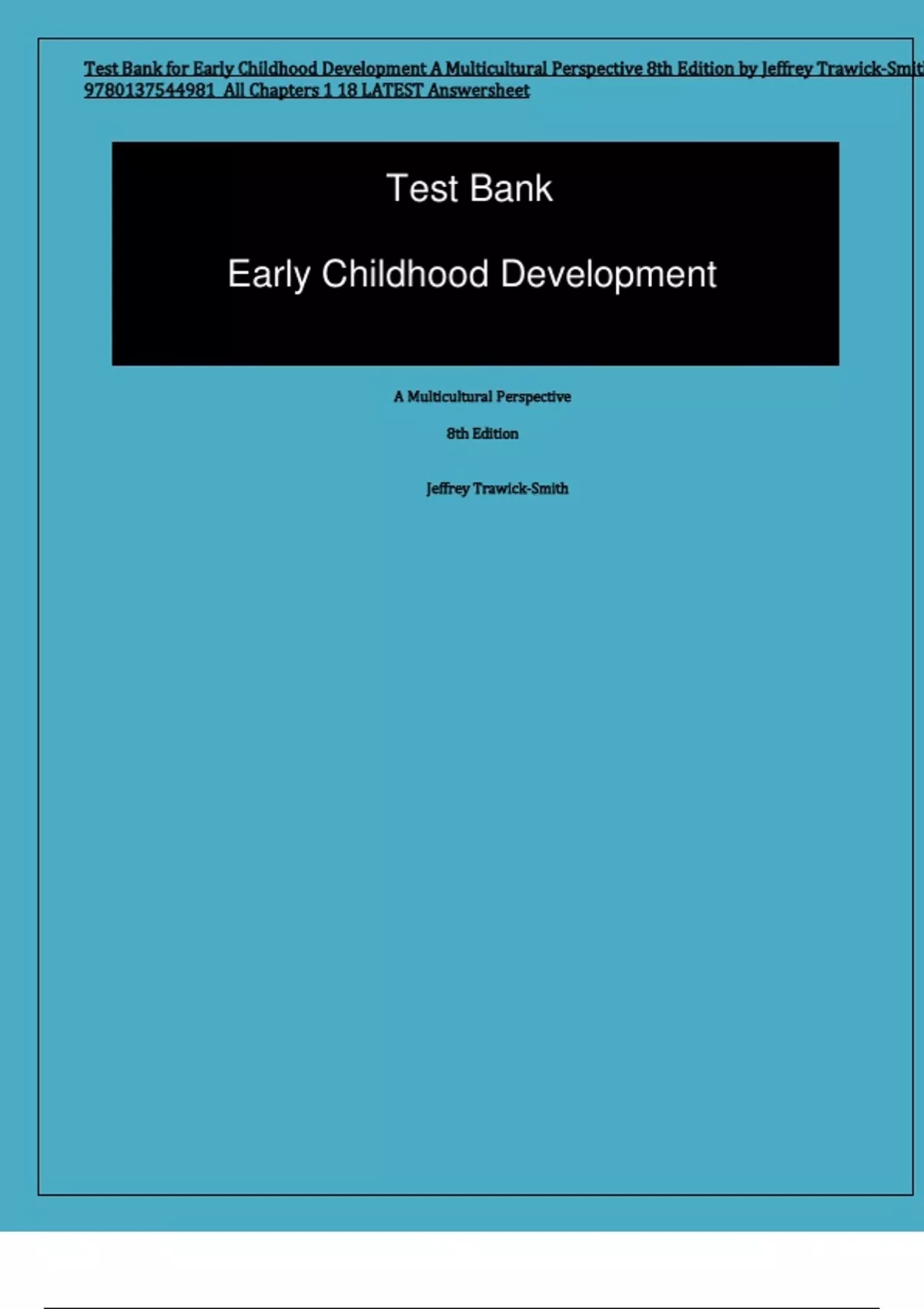 Test Bank for Early Childhood Development A Multicultural Perspective ...