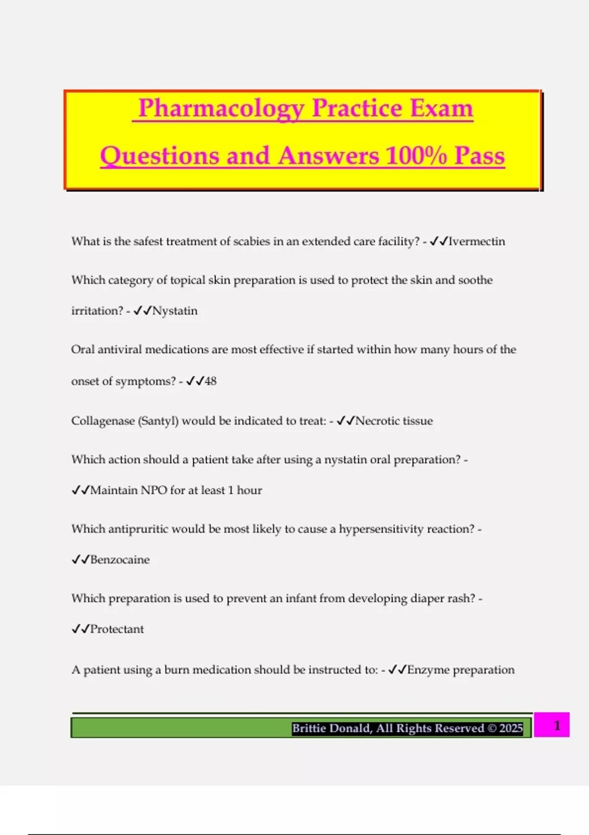 Pharmacology Practice Exam Questions and Answers 100% Pass ...