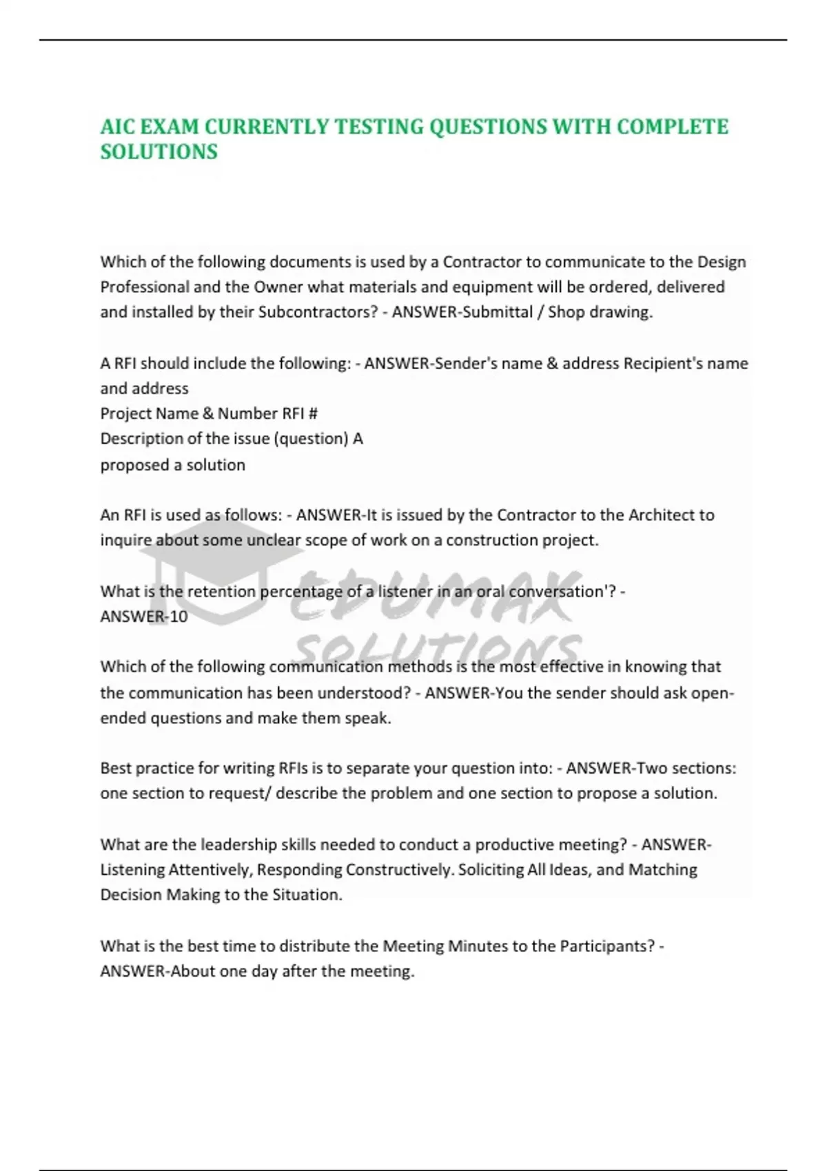 AIC EXAM CURRENTLY TESTING QUESTIONS WITH COMPLETE SOLUTIONS - AIC ...