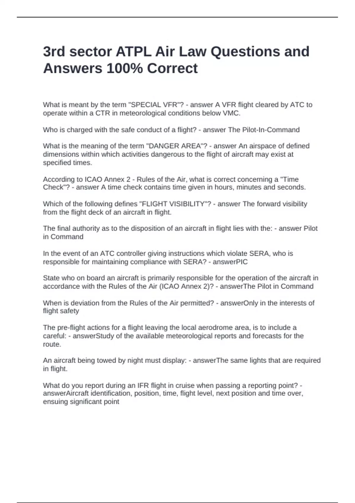 3rd sector ATPL Air Law Questions and Answers 100% Correct - Air ...