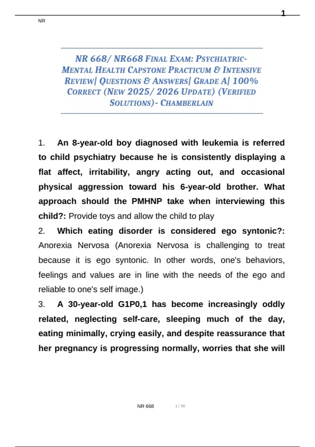 NR668 – Psychiatric-Mental Health Capstone Practicum & Intensive Final ...