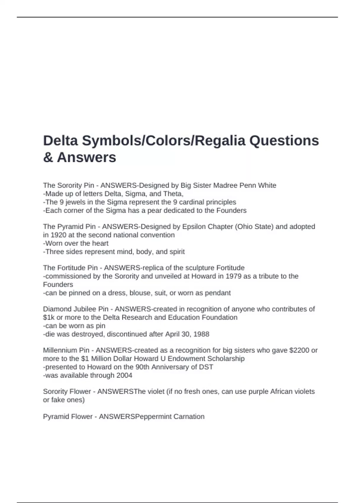 Delta Symbols/Colors/Regalia Questions & Answers - Delta Symbols/Colors ...