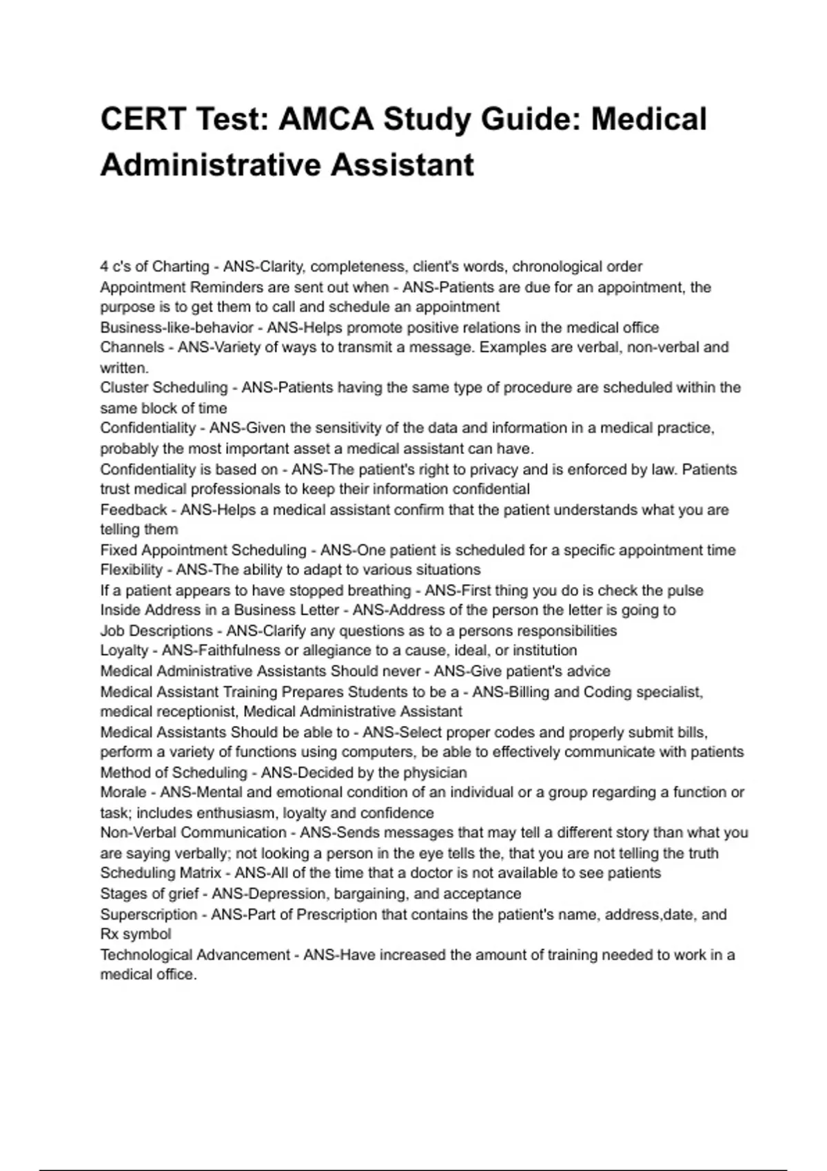 CERT Test: AMCA Study Guide: Medical Administrative Assistant NEWEST ...