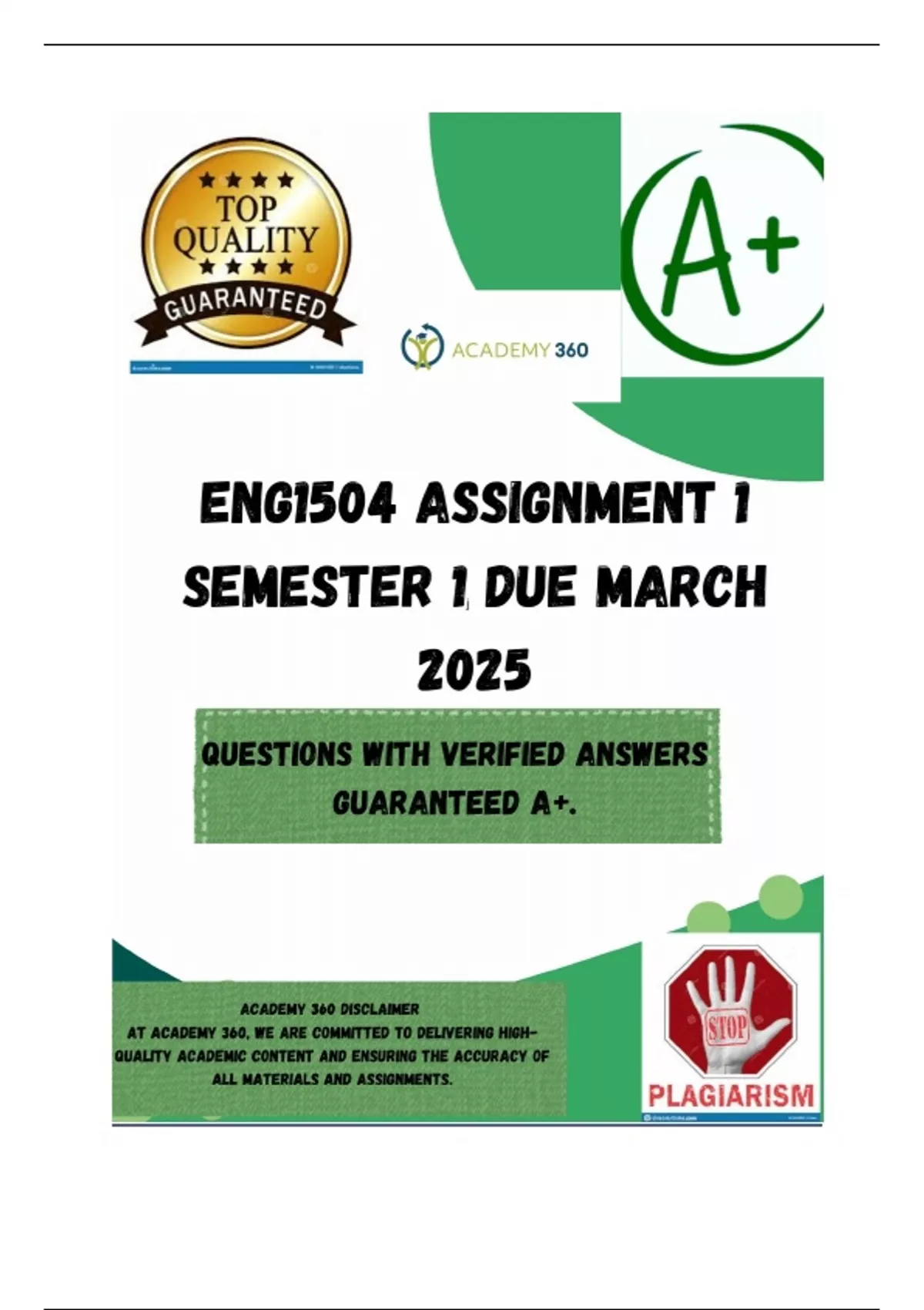 ENG1504 Assignment 1 (COMPLETE ANSWERS) Semester 1 2025 -March 2025 ...