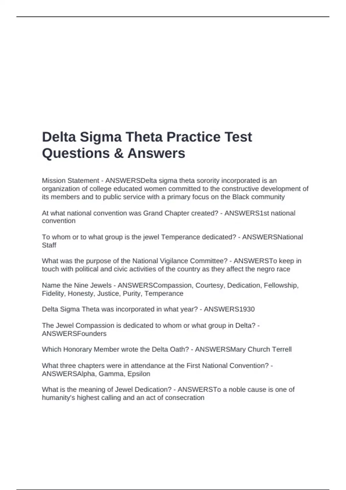 Delta Sigma Theta Practice Test Questions & Answers - Delta Sigma Theta ...