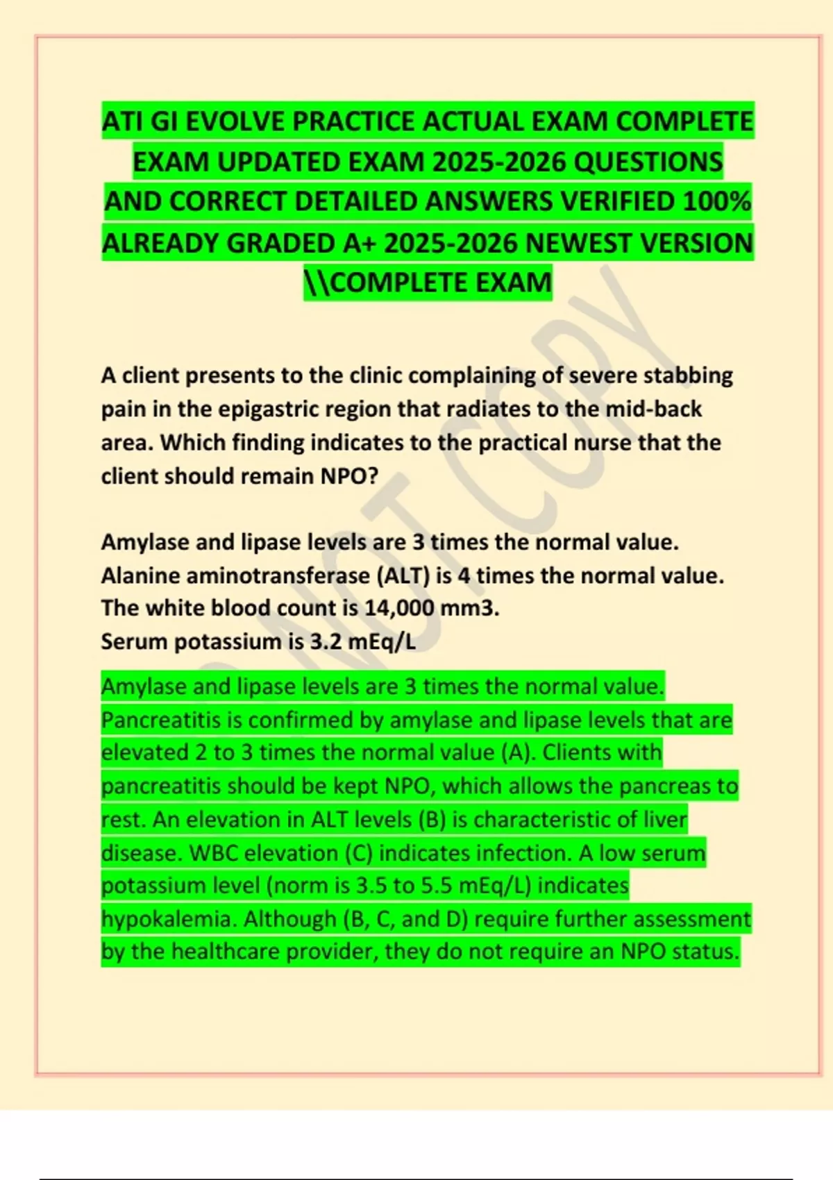 ATI GI EVOLVE PRACTICE ACTUAL EXAM COMPLETE EXAM UPDATED EXAM QUESTIONS ...