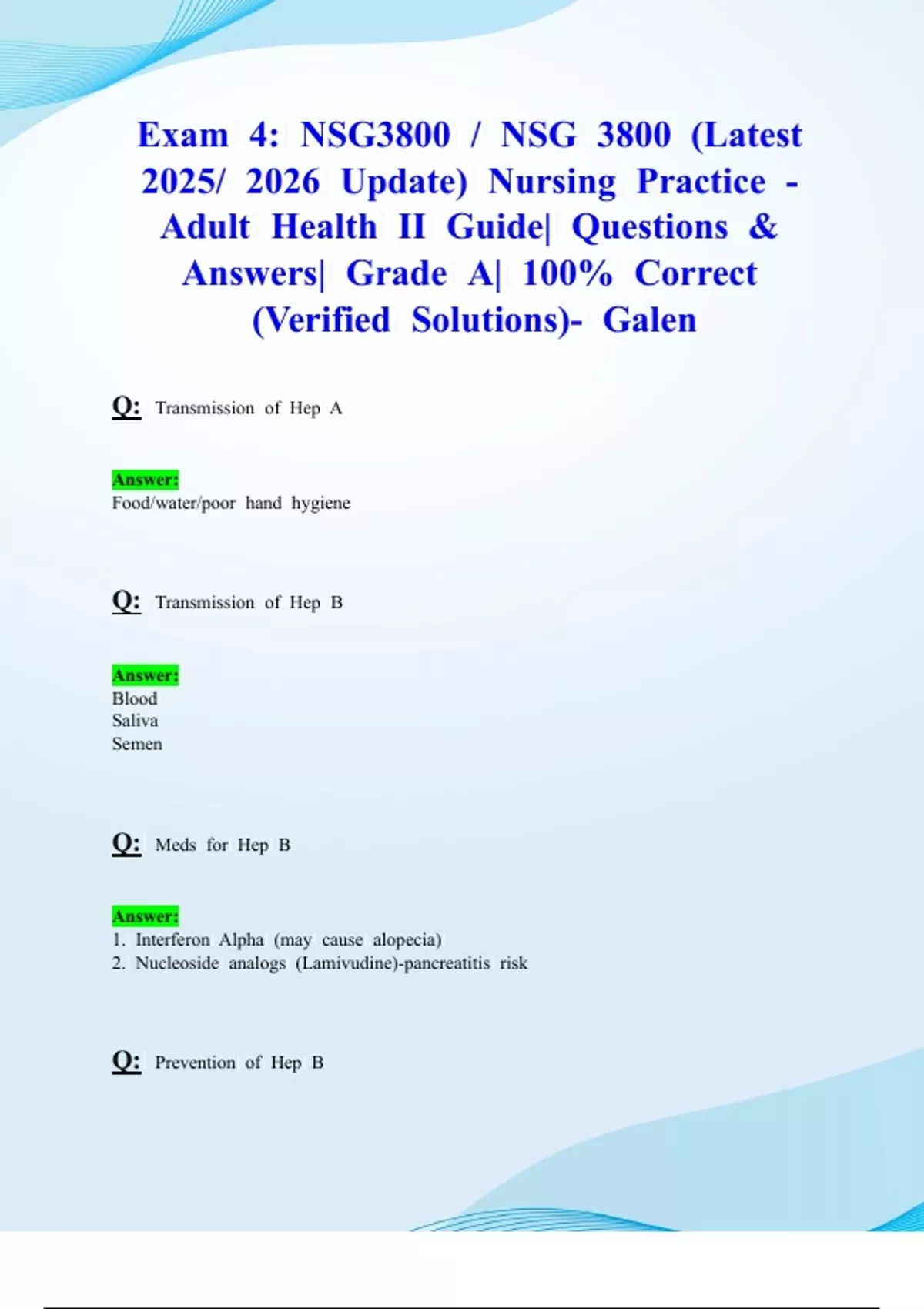 Exam 3 & Exam 4: NSG3800 / NSG 3800 (Latest 2025/ 2026 Updates STUDY ...