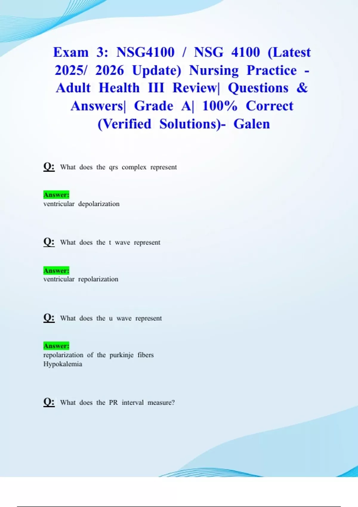 Exam 3: NSG4100 / NSG 4100 (Latest 2025/ 2026 Update) Nursing Practice ...