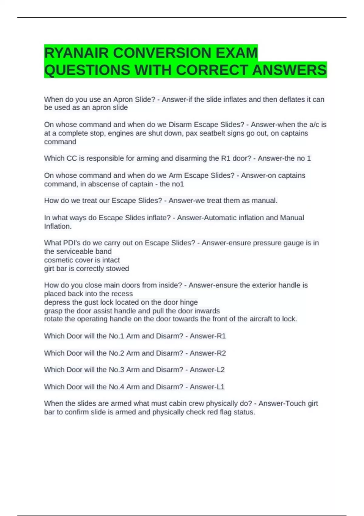 RYANAIR CONVERSION EXAM QUESTIONS WITH CORRECT ANSWERS - RYANAIR - Stuvia US