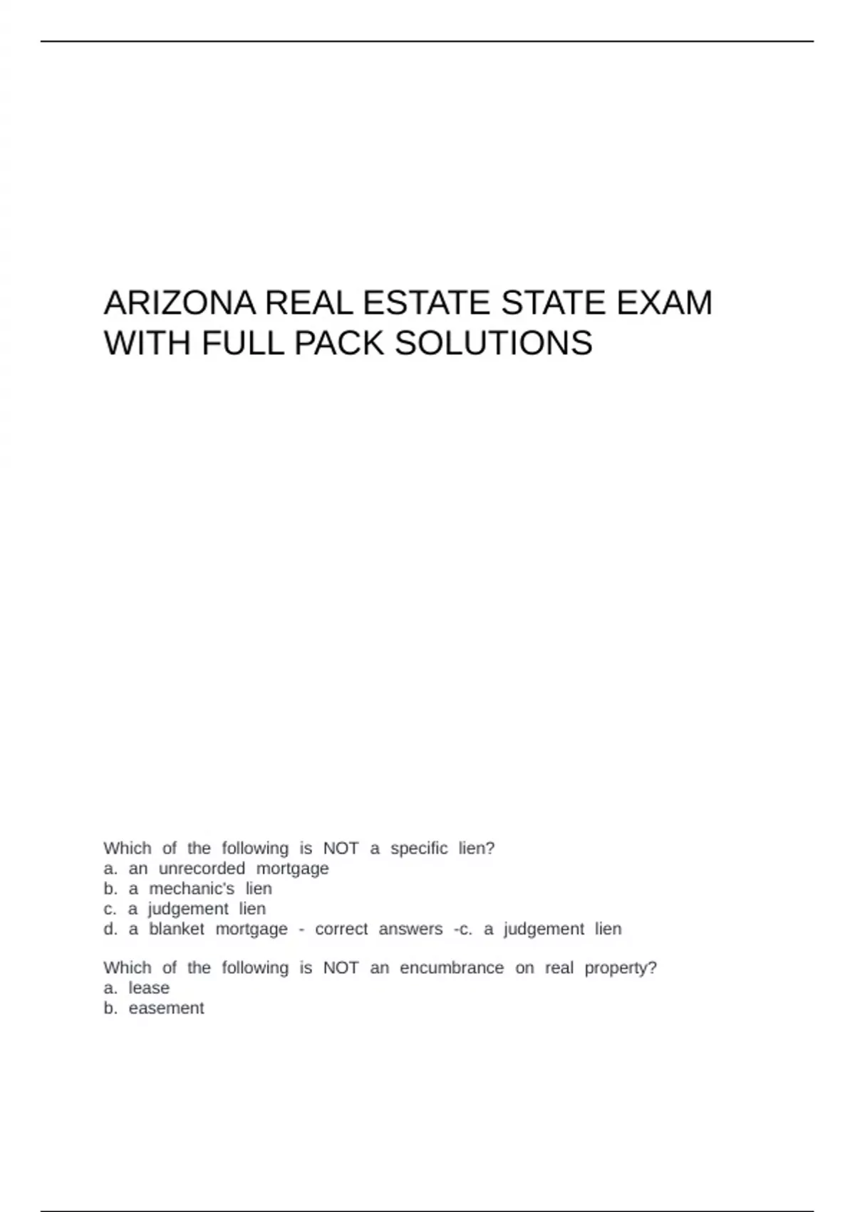Arizona Real Estate State Exam - Arizona Real Estate State - Stuvia US