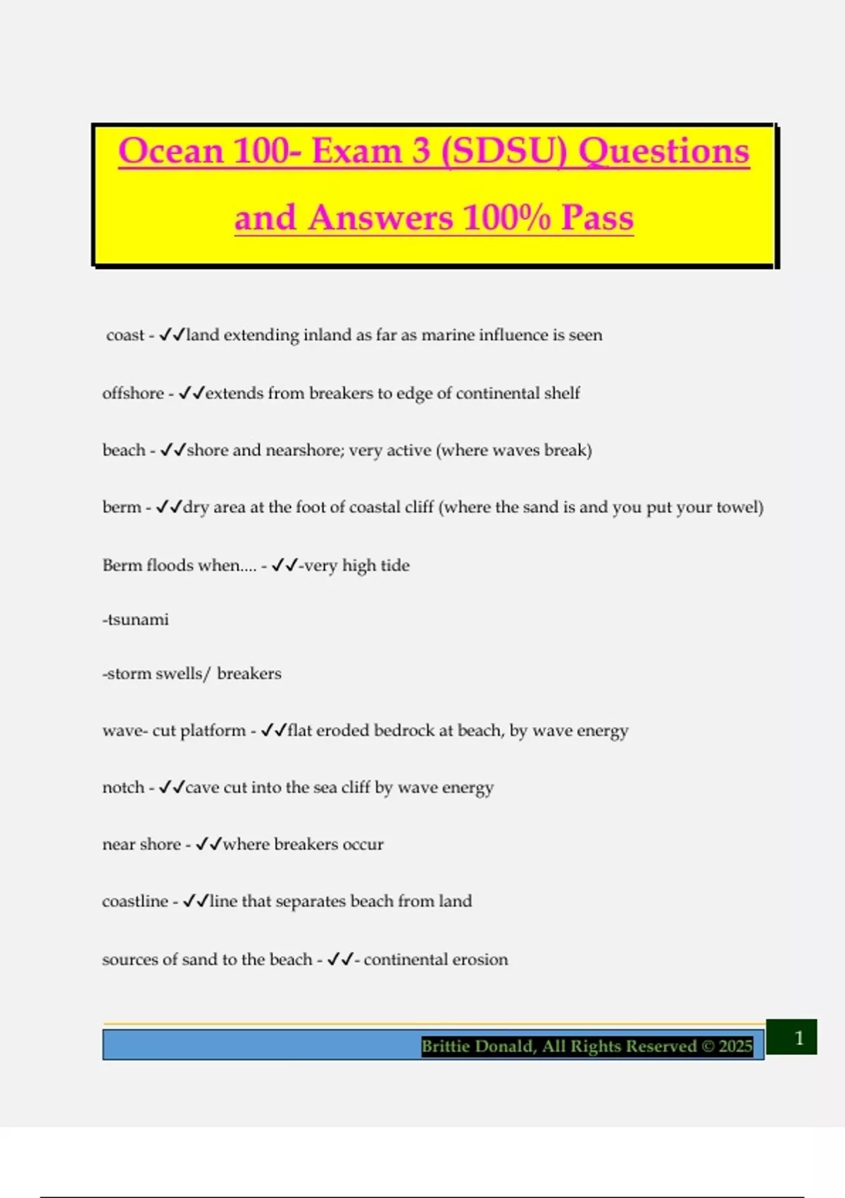 Ocean 100- Exam 3 (SDSU) Questions and Answers 100% Pass - Ocean 100 ...