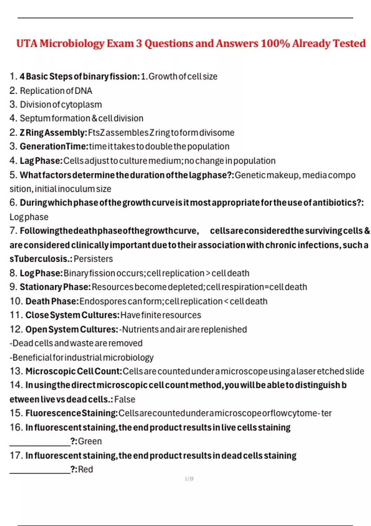 UTA Microbiology Exam 3Questions and Answers 100%Already Tested - UTA ...