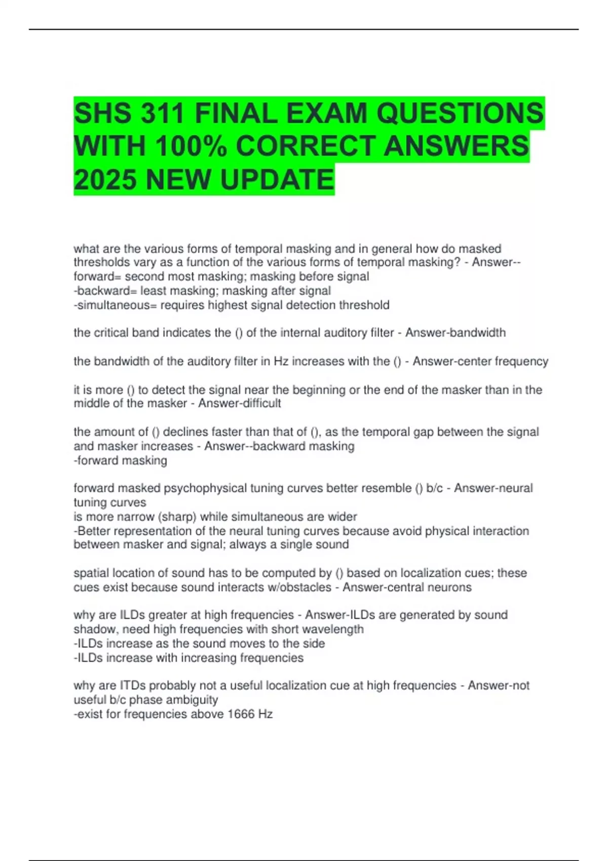 SHS 311 FINAL EXAM QUESTIONS WITH 100% CORRECT ANSWERS 2025 NEW UPDATE ...