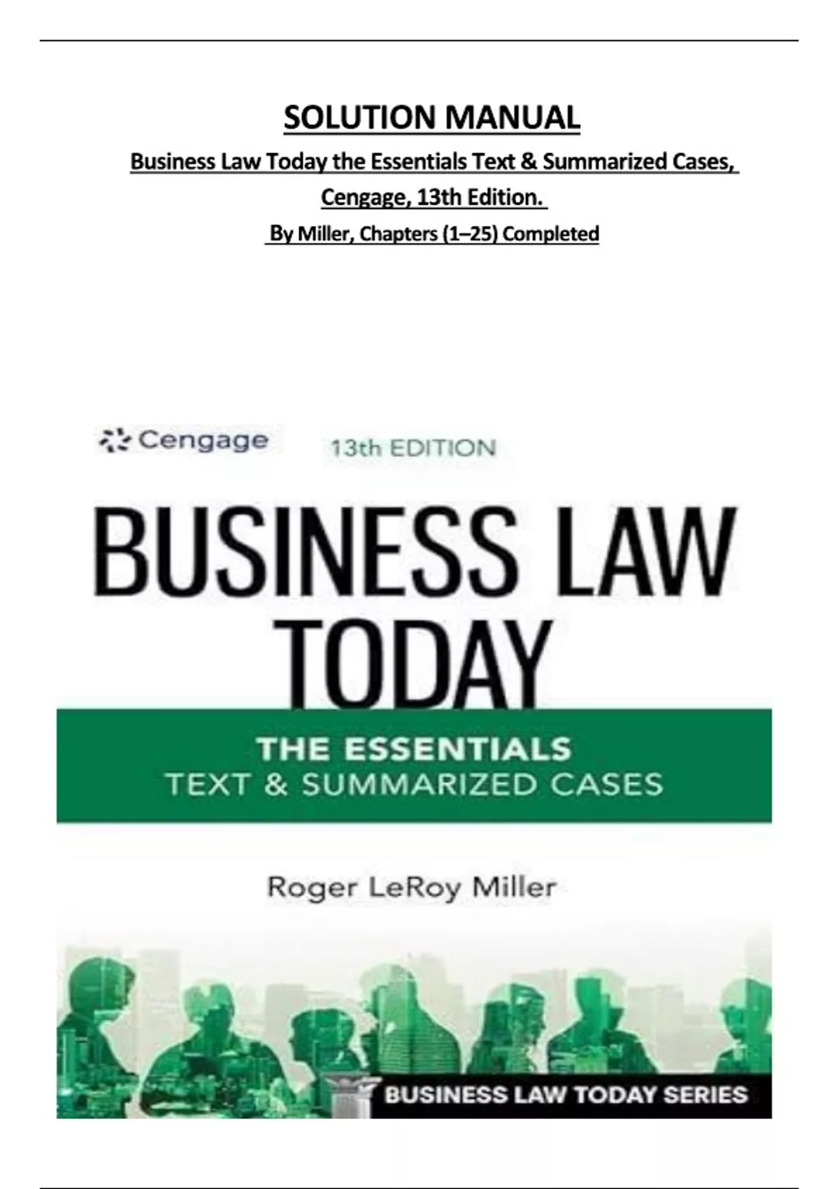 Solution Manual For Business Law Today - Standard Edition Text ...