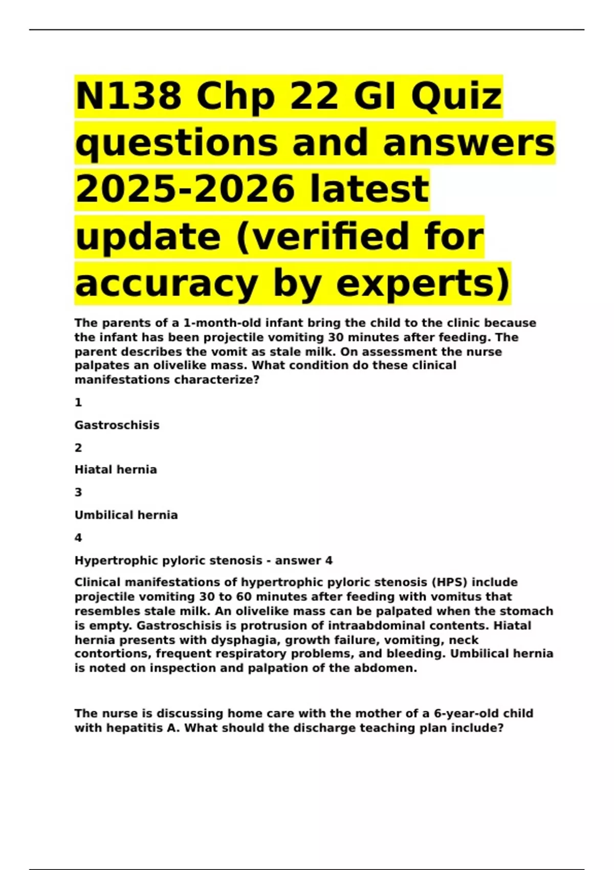 N138 Chp 22 GI Quiz questions and answers latest update (verified for ...