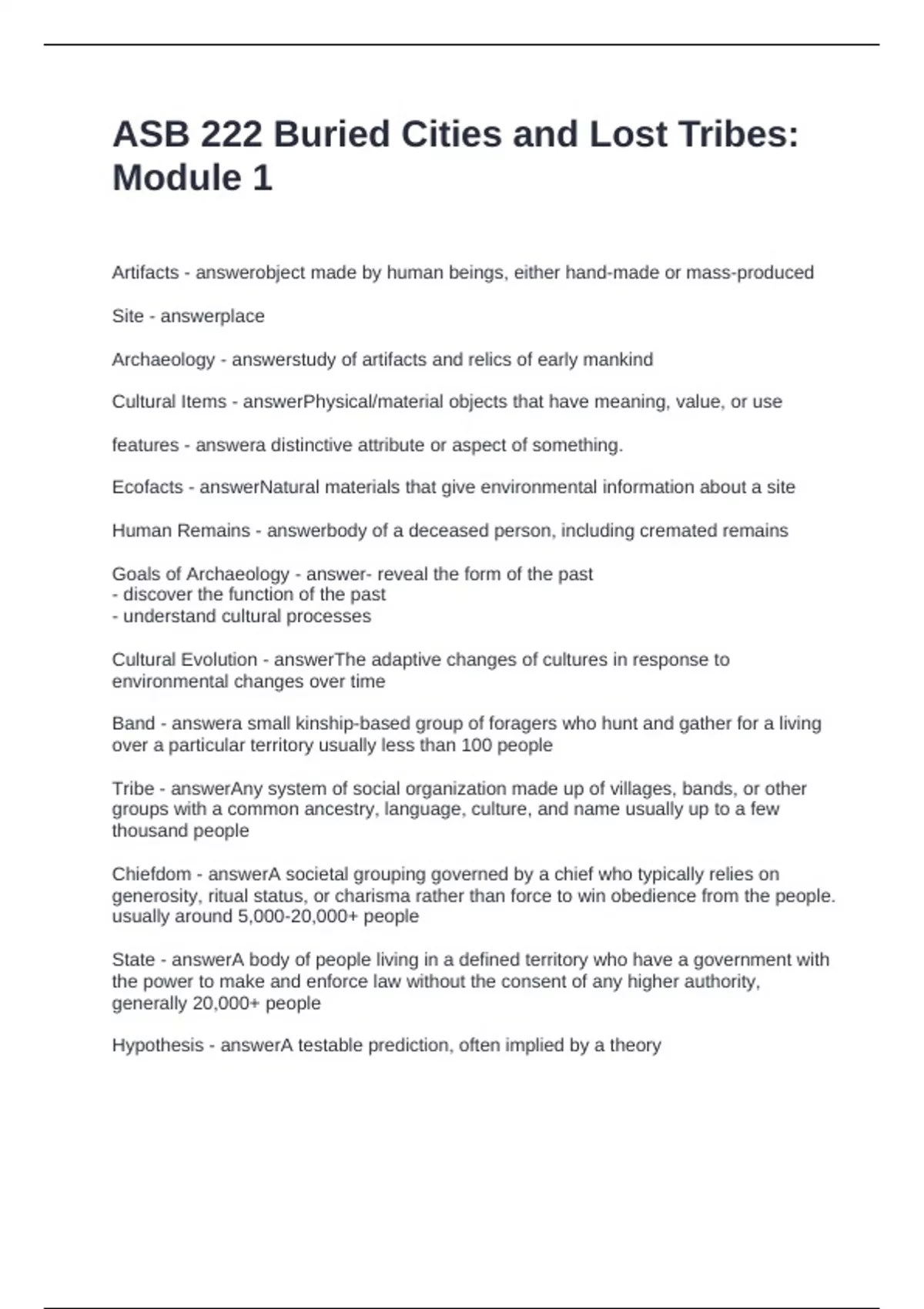 ASB 222 Buried Cities and Lost Tribes. Module 1 Questions and Answers ...