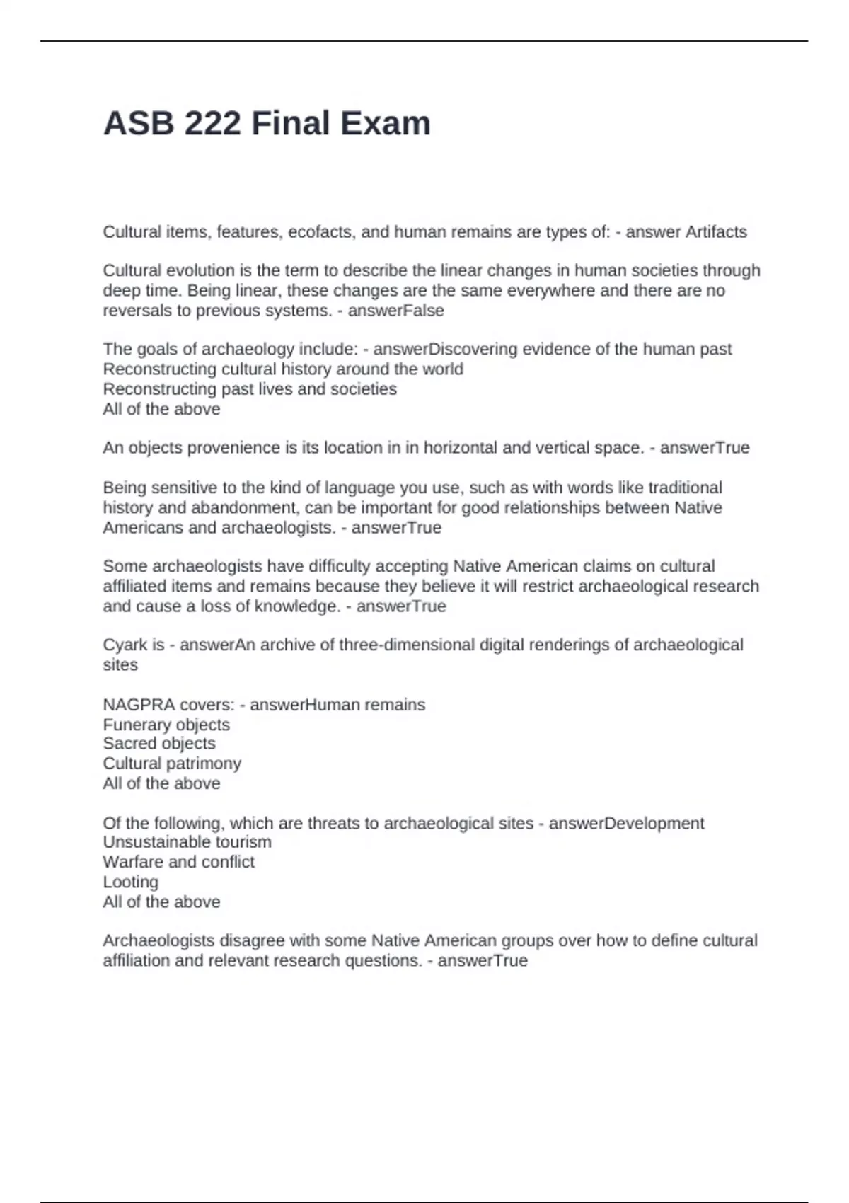 ASB 222 Final Exam Questions with Complete Solutions - ASB 222 - Stuvia US