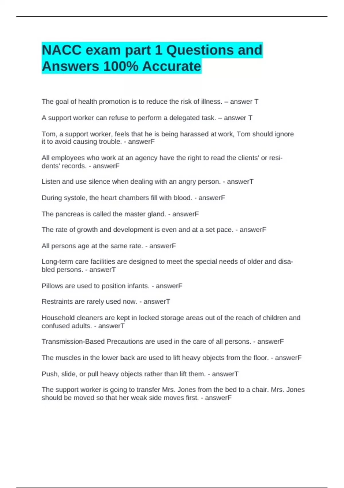 NACC exam part 1 Questions and Answers 100% Accurate - NACC PSW - Stuvia US