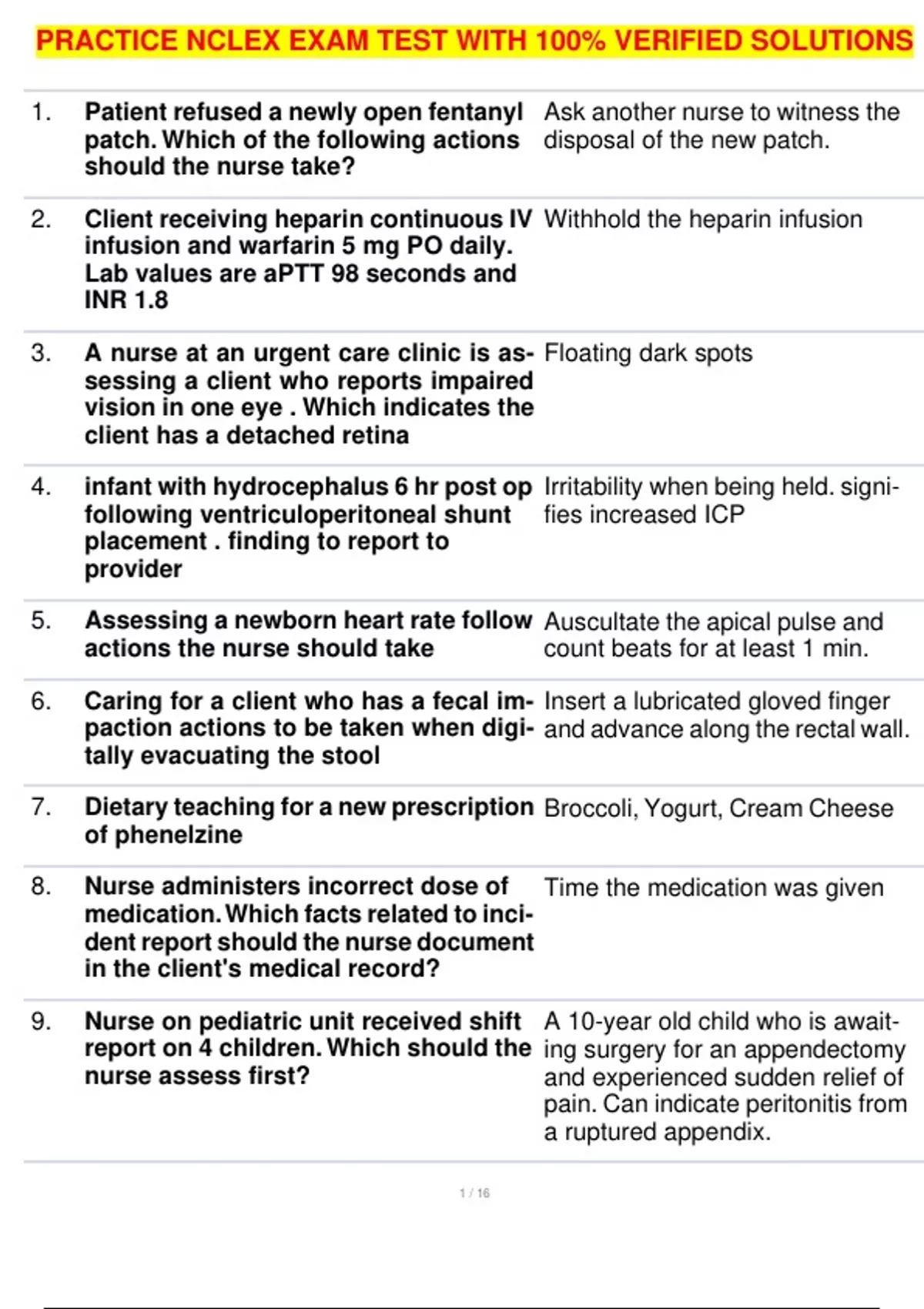 PRACTICE NCLEX EXAM TEST WITH 100% VERIFIED SOLUTIONS - Nursing nclex ...