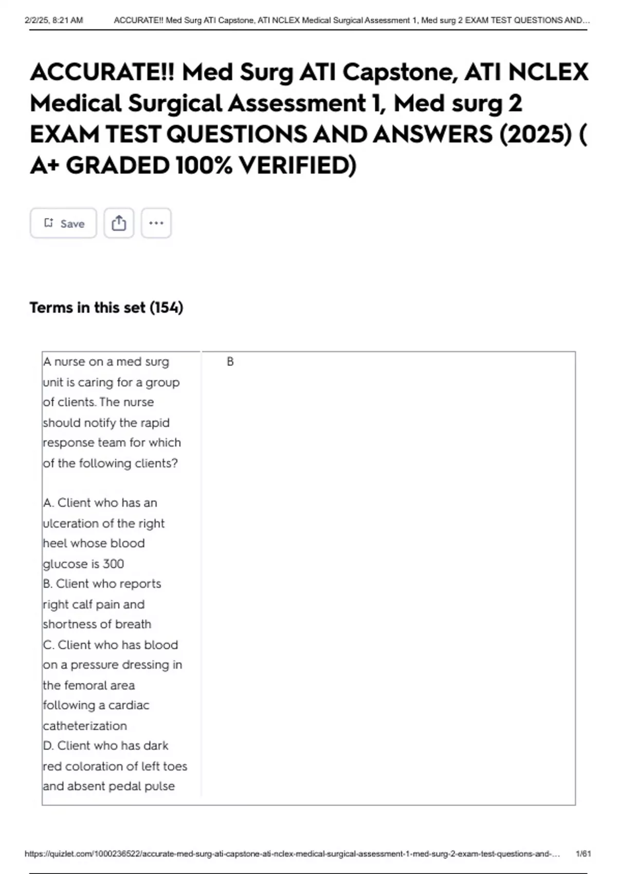 ACCURATE!! Med Surg ATI Capstone, ATI NCLEX Medical Surgical Assessment ...
