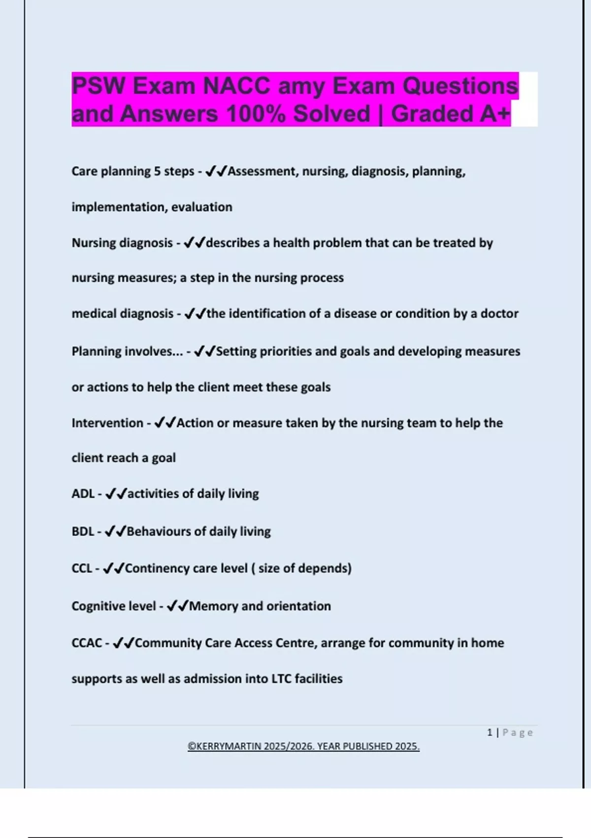 PSW Exam NACC amy Exam Questions and Answers 100% Solved | Graded A+ ...