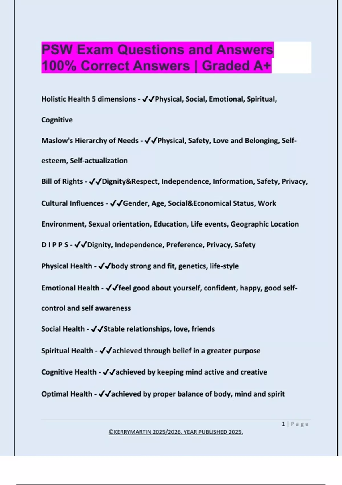 PSW Exam Questions and Answers 100% Correct Answers | Graded A+ - NACCC ...