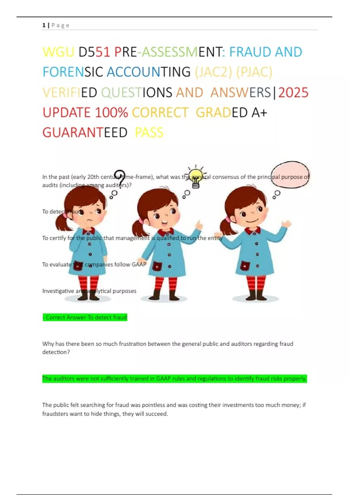 WGU D551 PRE-ASSESSMENT: FRAUD AND FORENSIC ACCOUNTING (JAC2) (PJAC ...