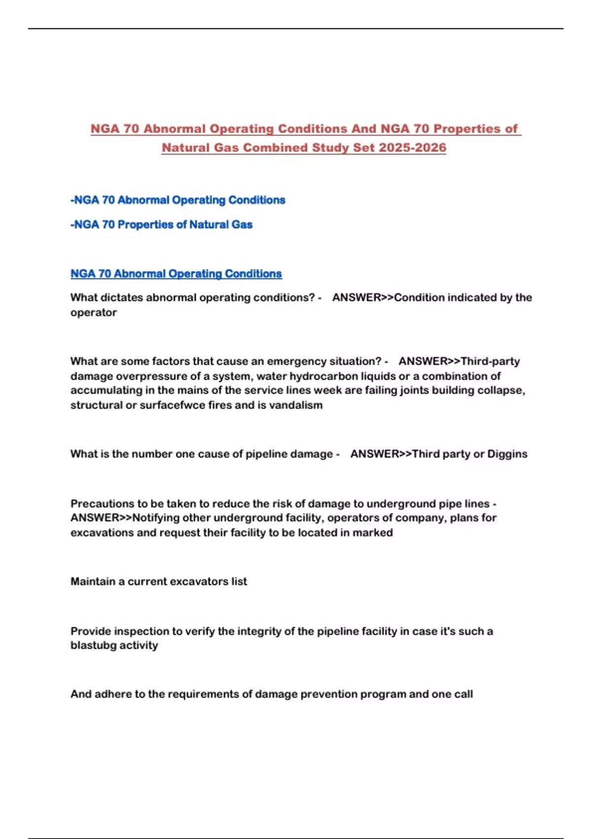 NGA 70 Abnormal Operating Conditions And NGA 70 Properties of Natural ...